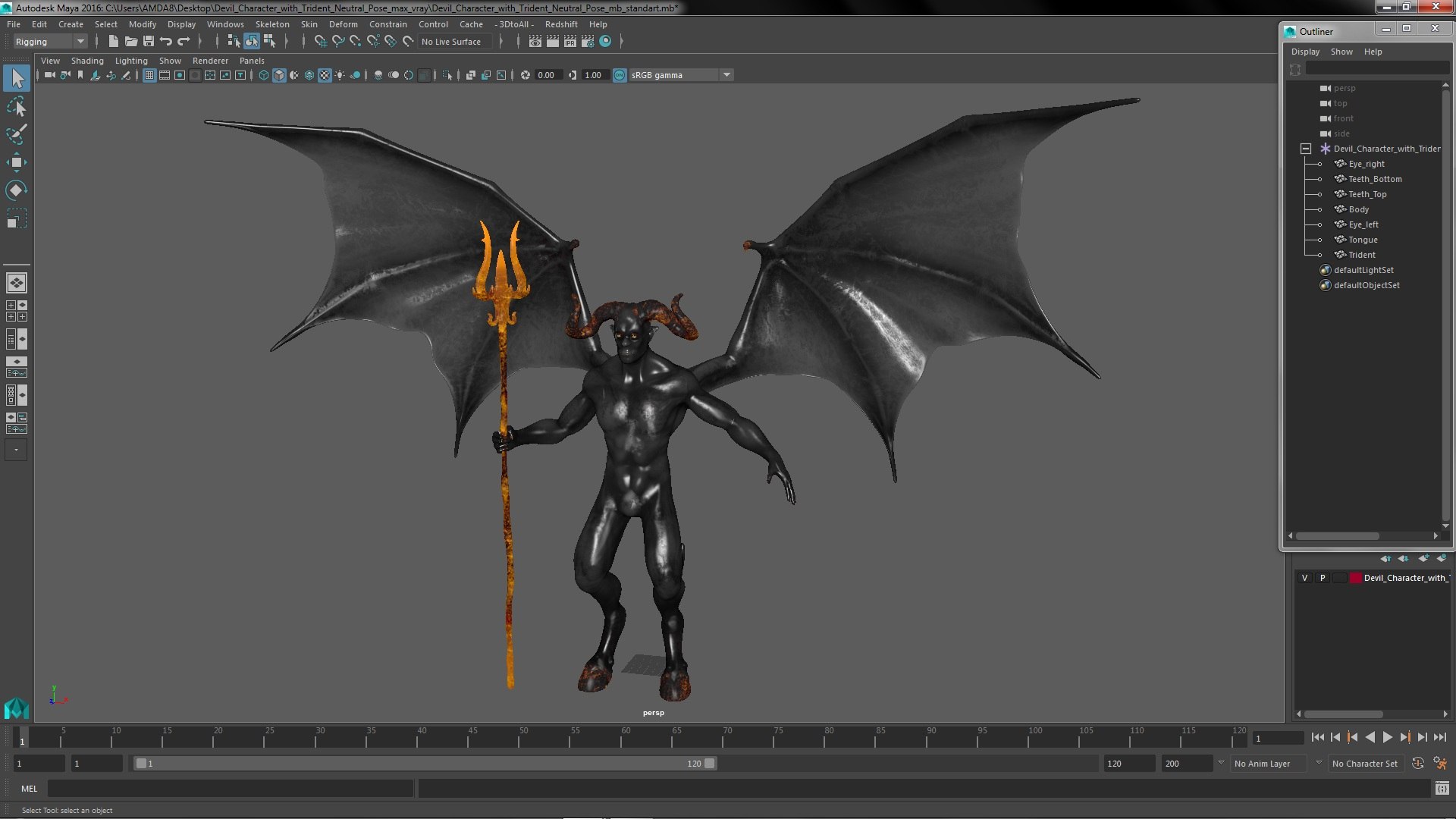 Devil Character with Trident Neutral Pose 3D - TurboSquid 1933595