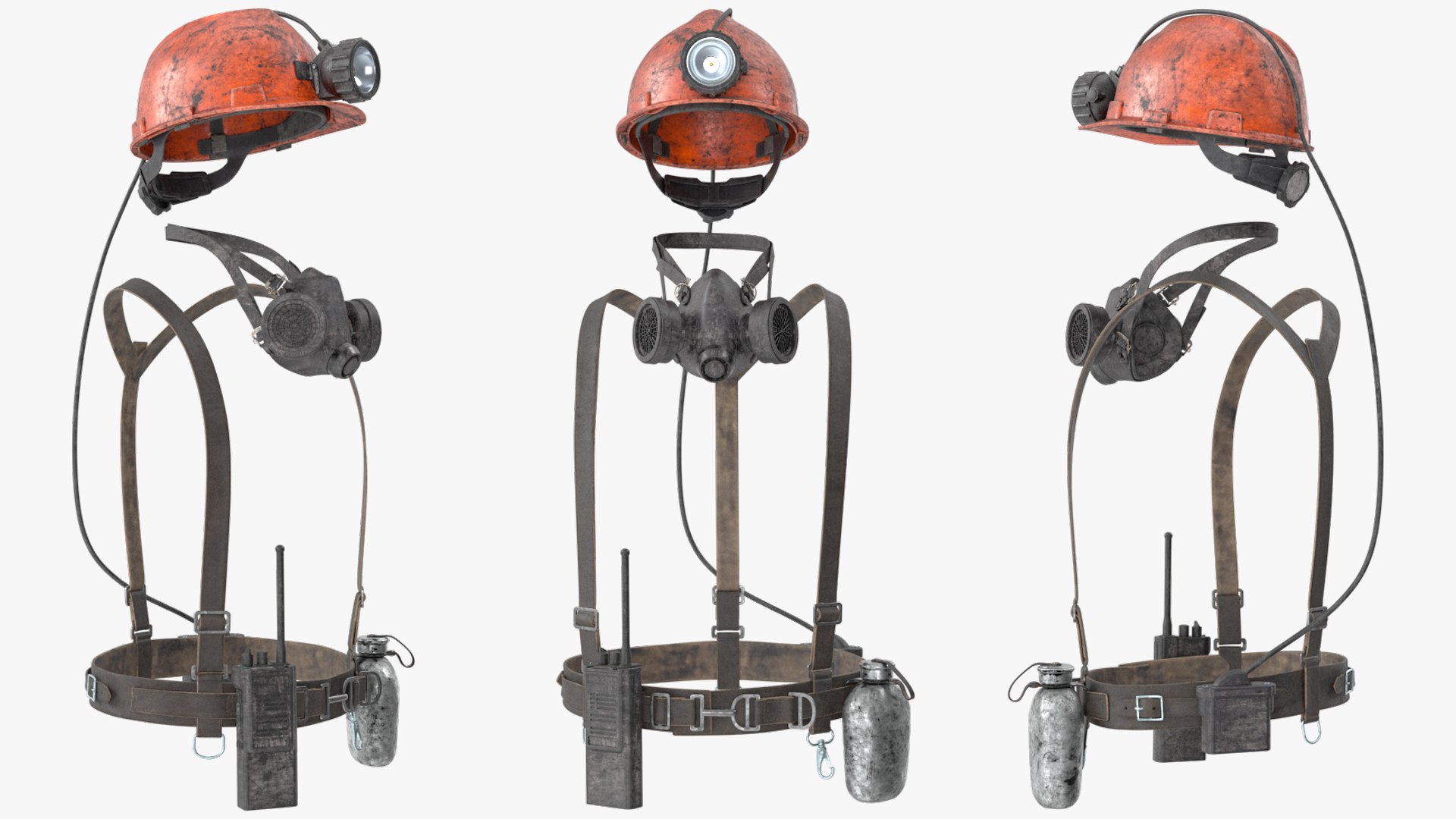 Miner Belt With Helmet And Equipment Dirty 3D Model - TurboSquid 2332241