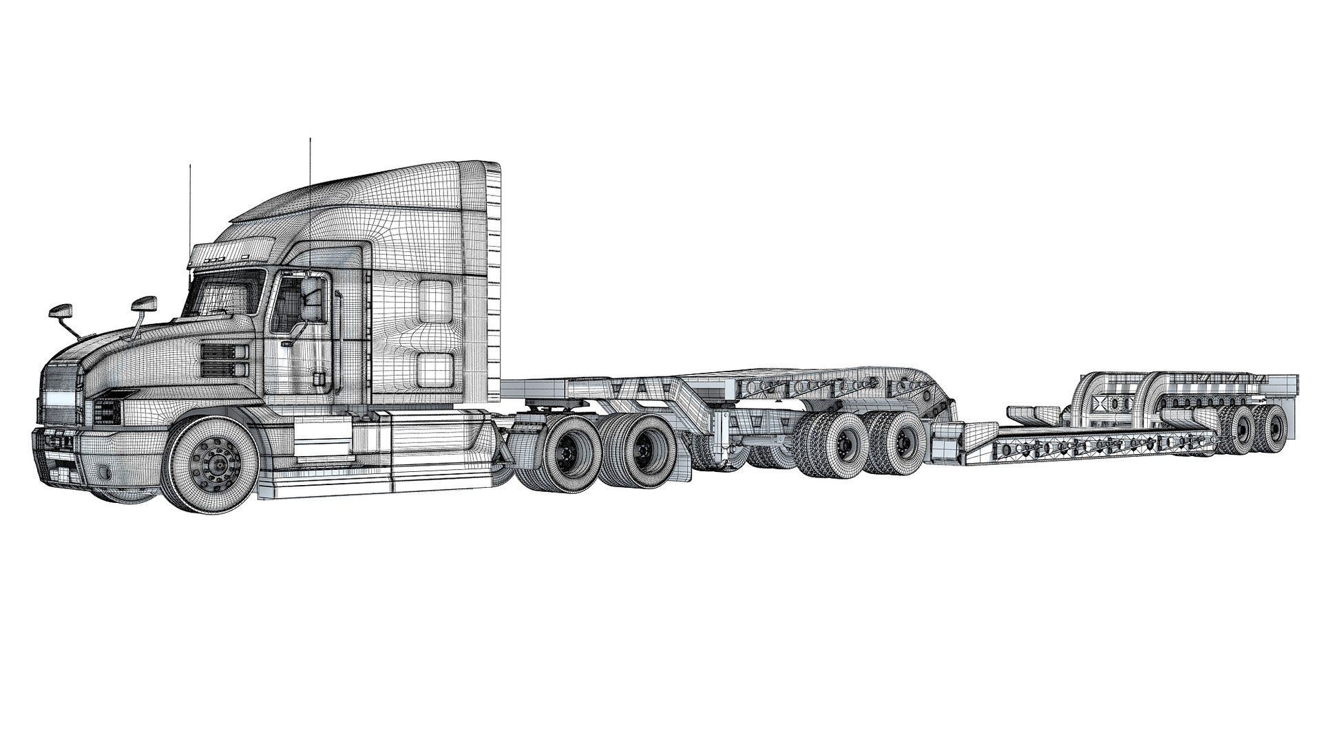 3D Truck with Lowboy Trailer model - TurboSquid 1955896
