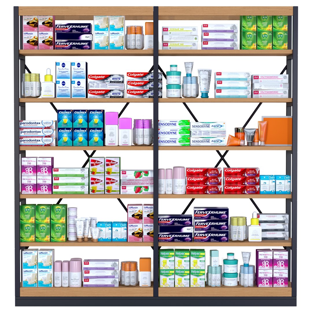 3D Model Rack With Cosmetics And Medicines - TurboSquid 1798013