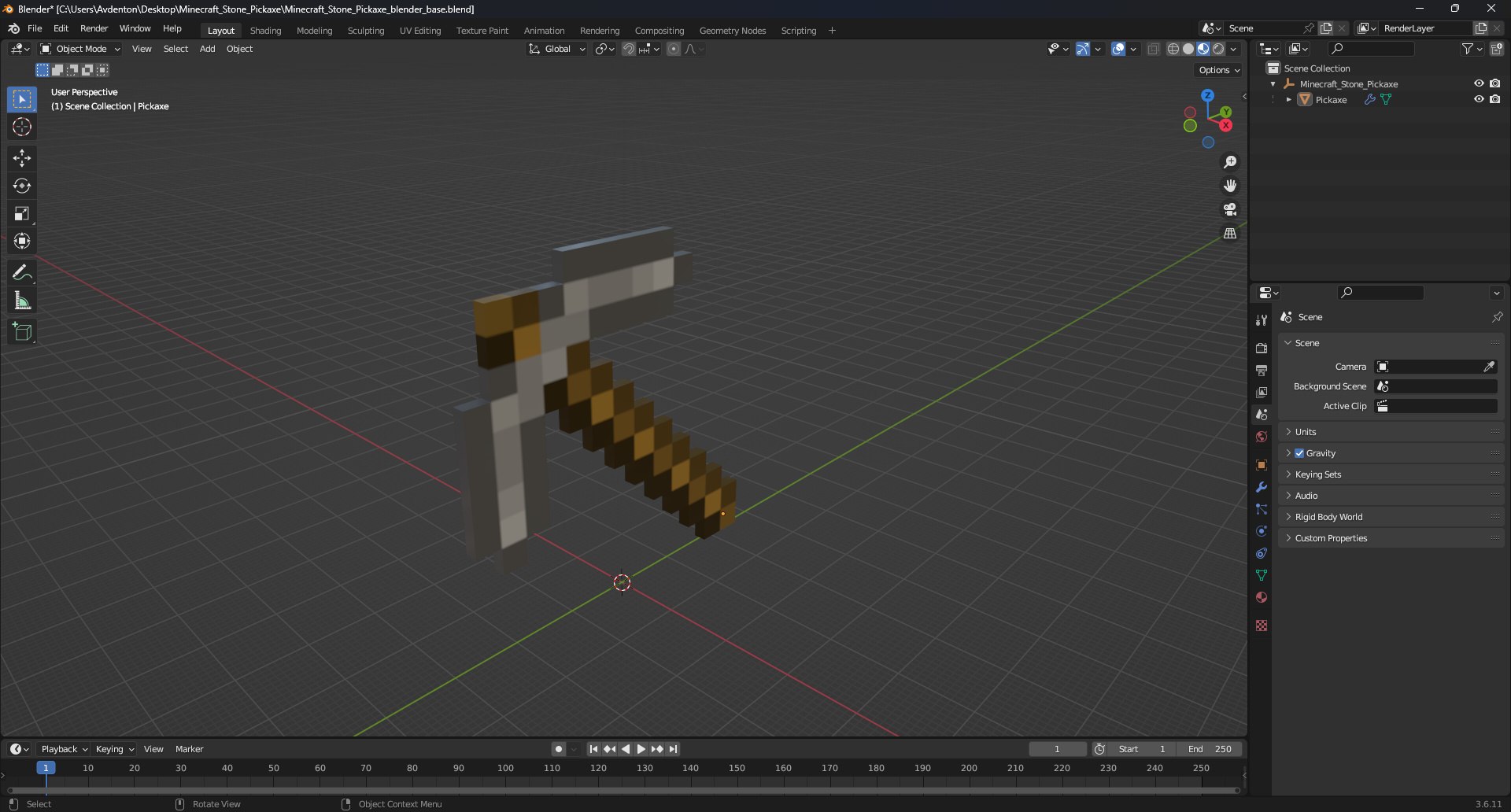 Minecraft Stone Pickaxe 3D - TurboSquid 2292874