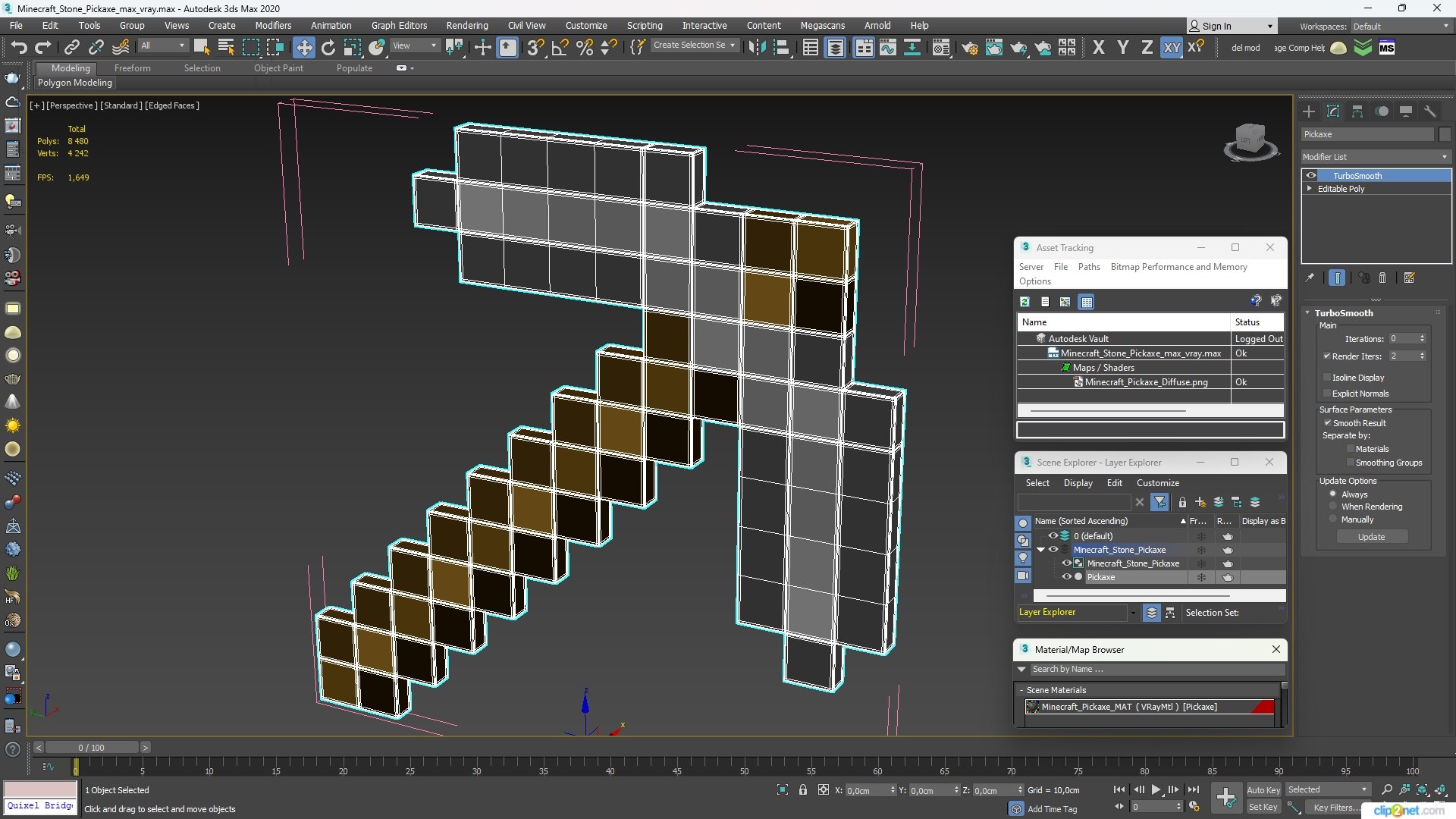 Minecraft Stone Pickaxe 3D - TurboSquid 2292874