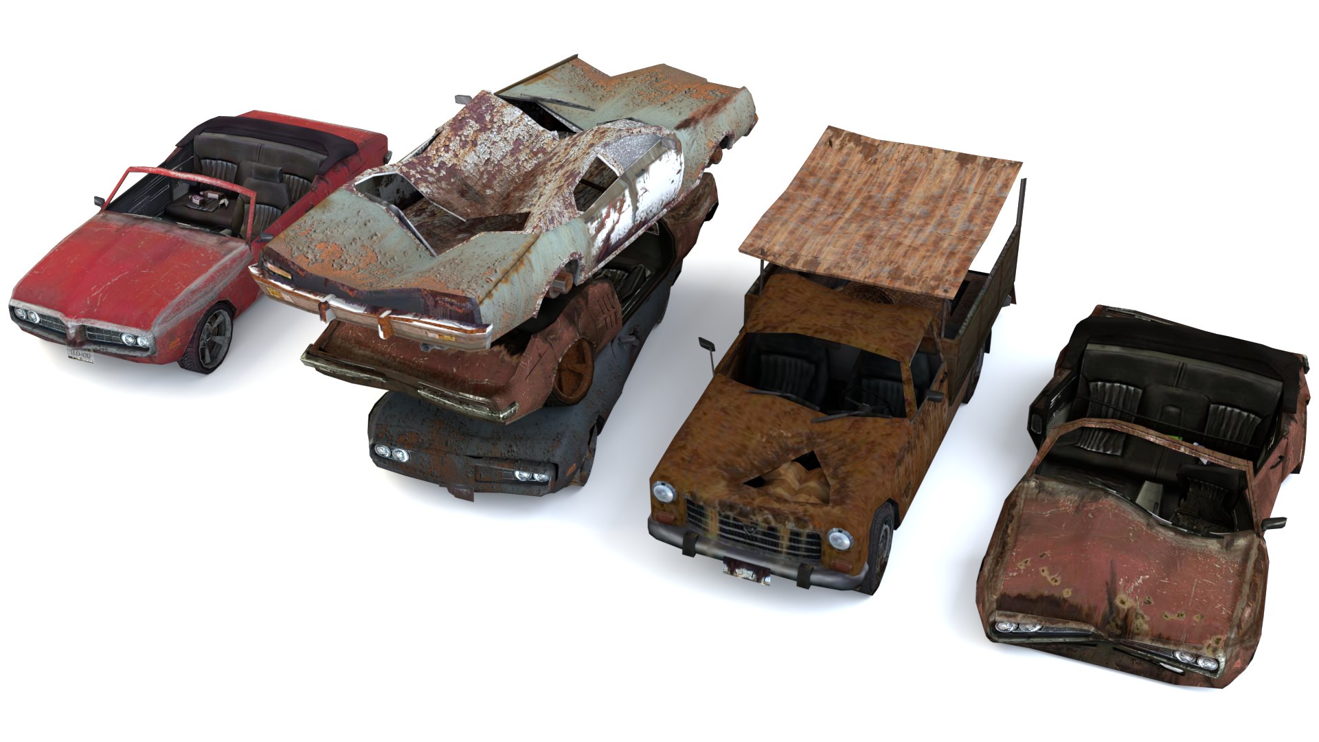3D Old Wrecked Cars Mini Pack - TurboSquid 1852987