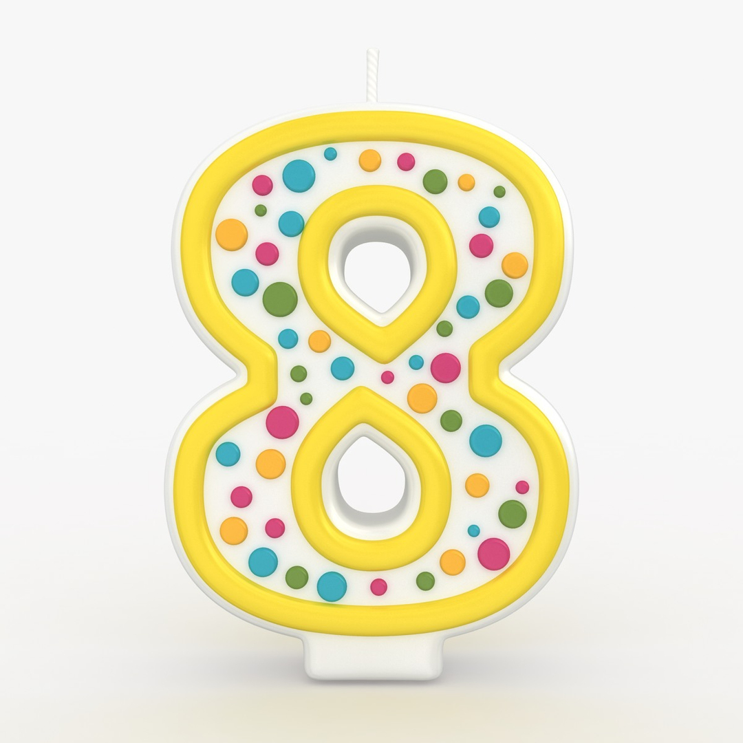 3d model realistic number candles 8