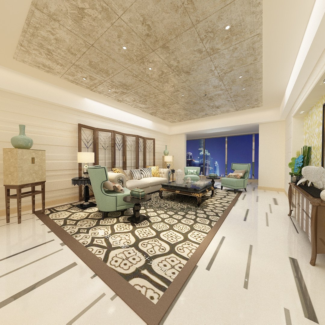 modelo 3d Living and Dining Room Combo in Empire Style - TurboSquid 2019797