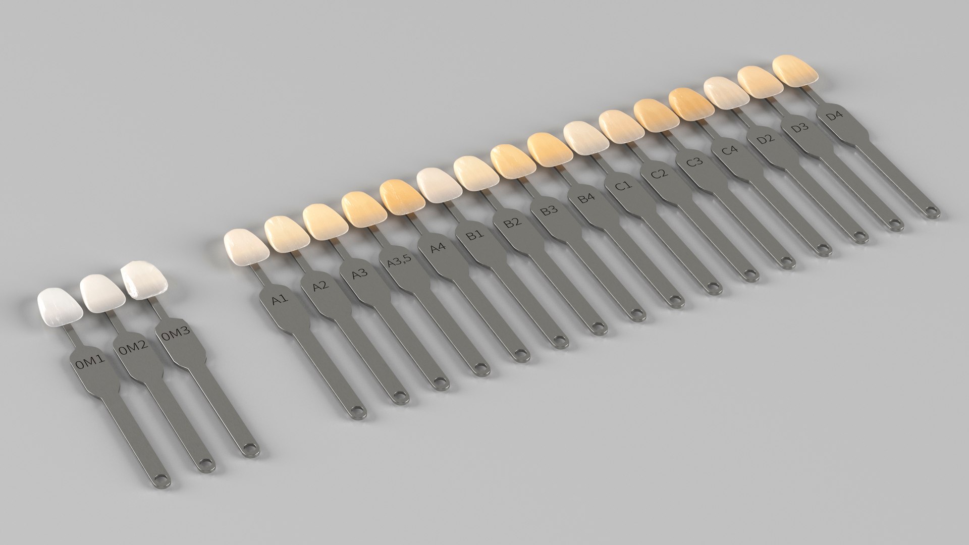 3D Teeth Shade Guide With Bleached Shades Model - TurboSquid 2202052