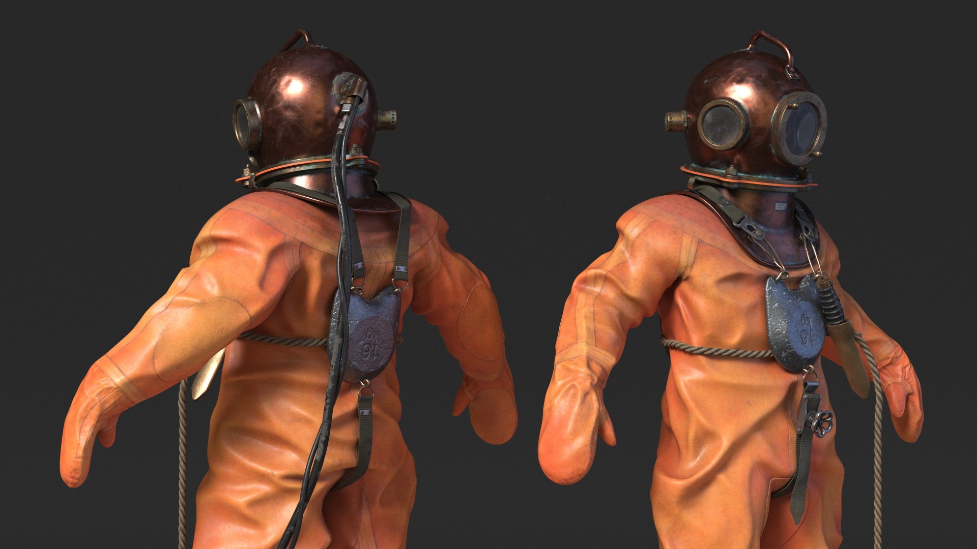 Antique Copper Diving Suit Rigged For Maya 3D Model - TurboSquid 2366265