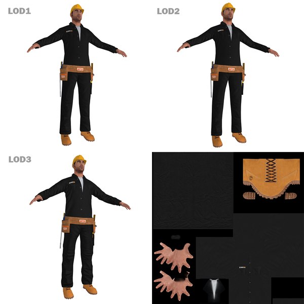 worker lods man 3d model