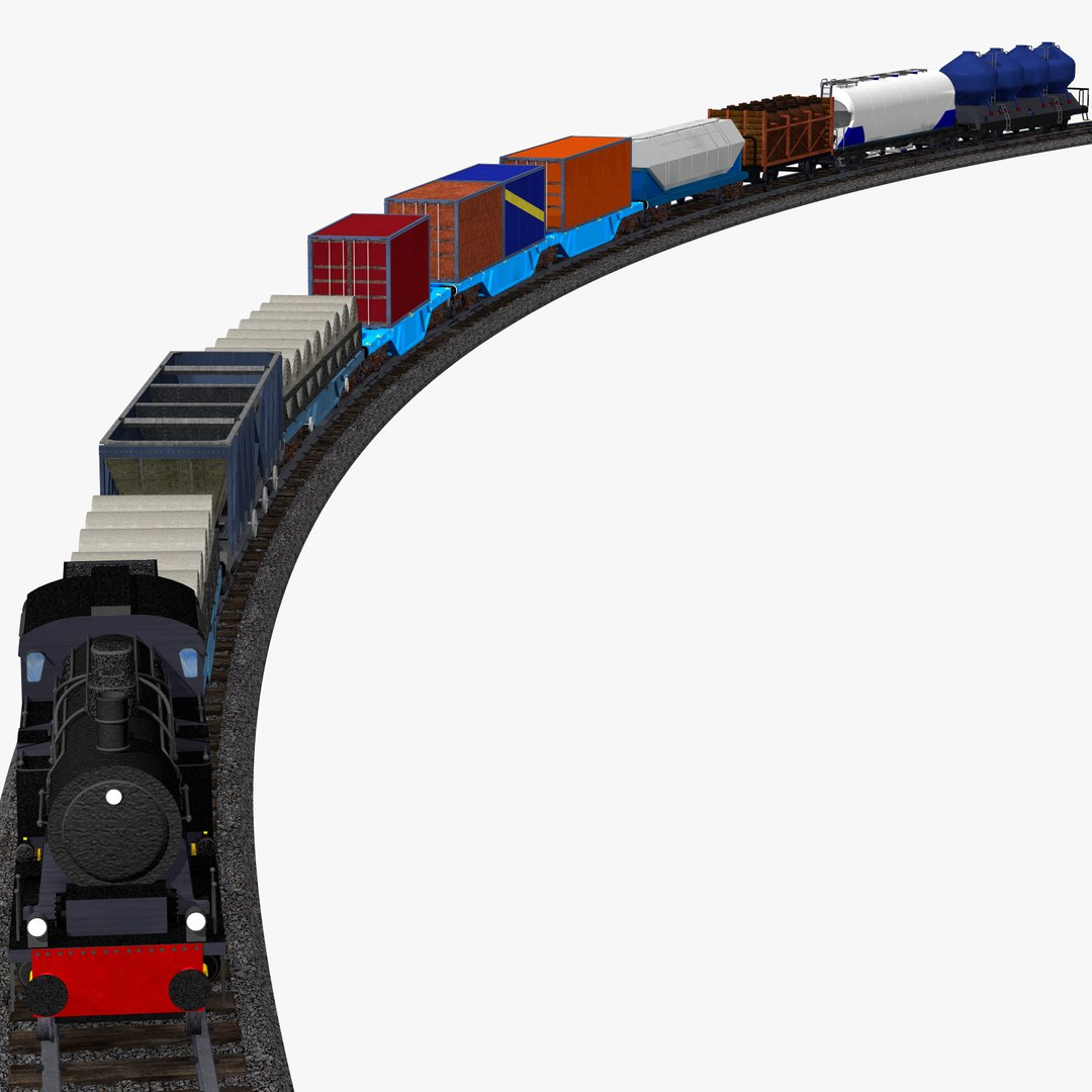 Freight train - collection of 9 different freight wagons with a steam ...