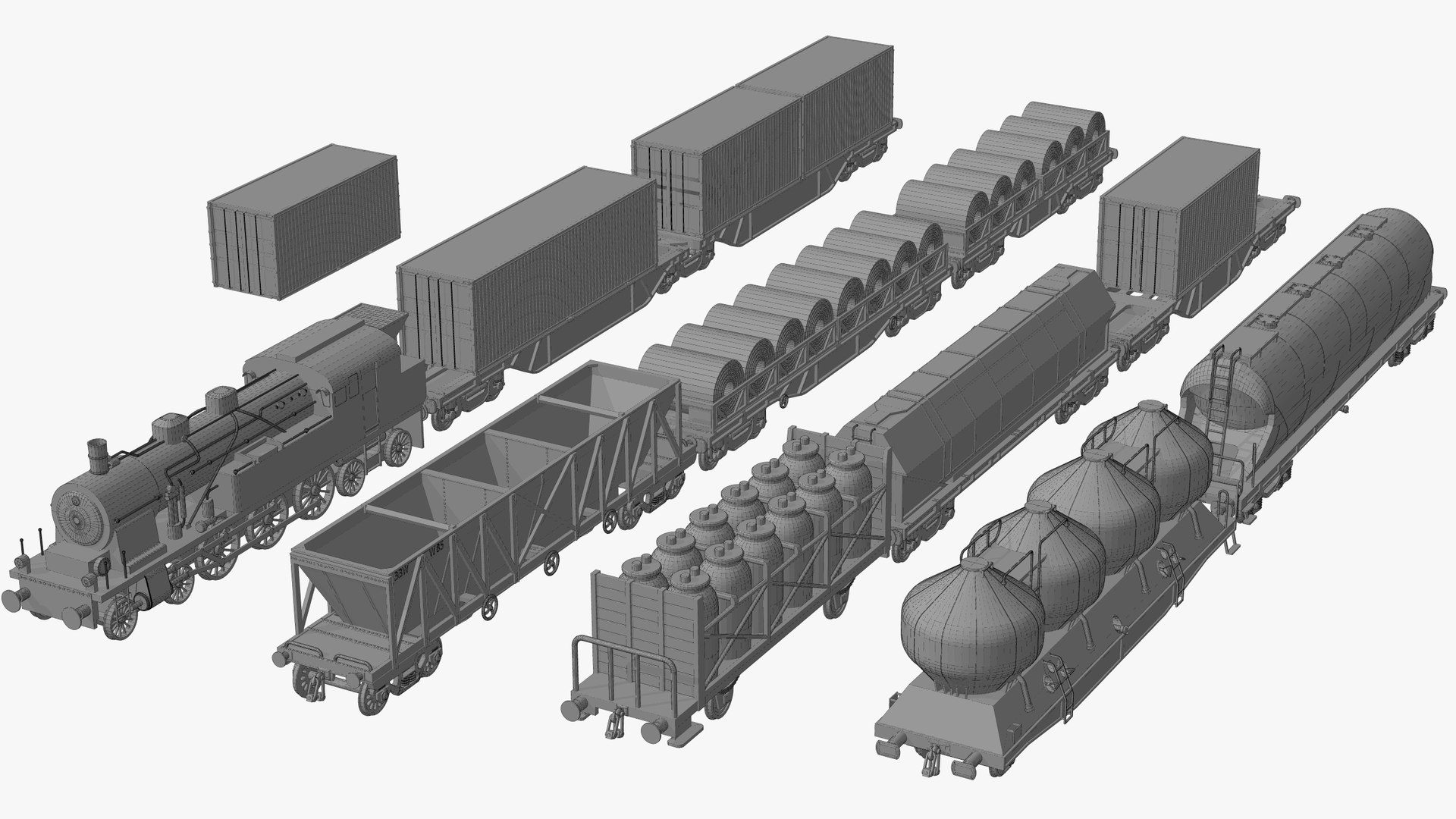 Freight train - collection of 9 different freight wagons with a steam ...