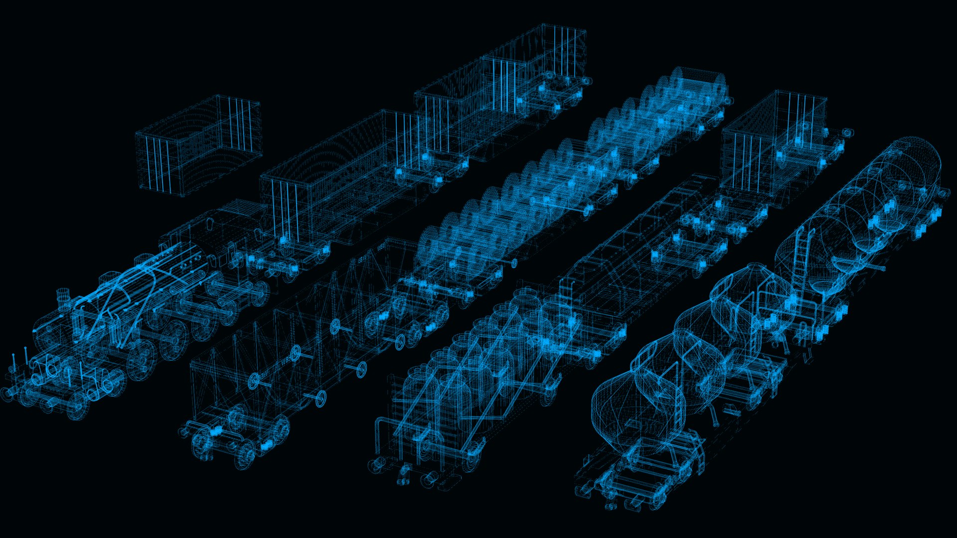 Freight train - collection of 9 different freight wagons with a steam ...