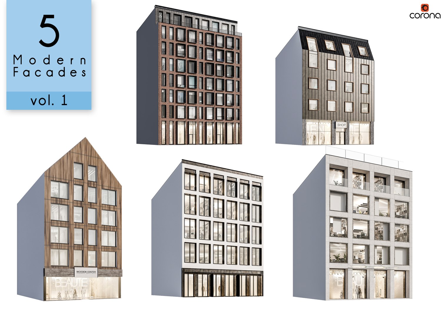 3D Modern Facades Collection Vol 1 - 5 Facades Model - TurboSquid 1905218