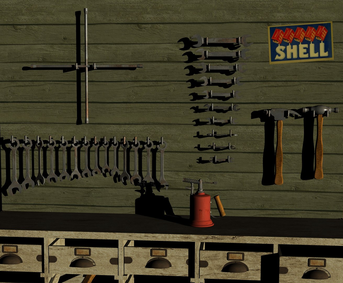 Vintage Work Bench Tools 3D Model - TurboSquid 1362290