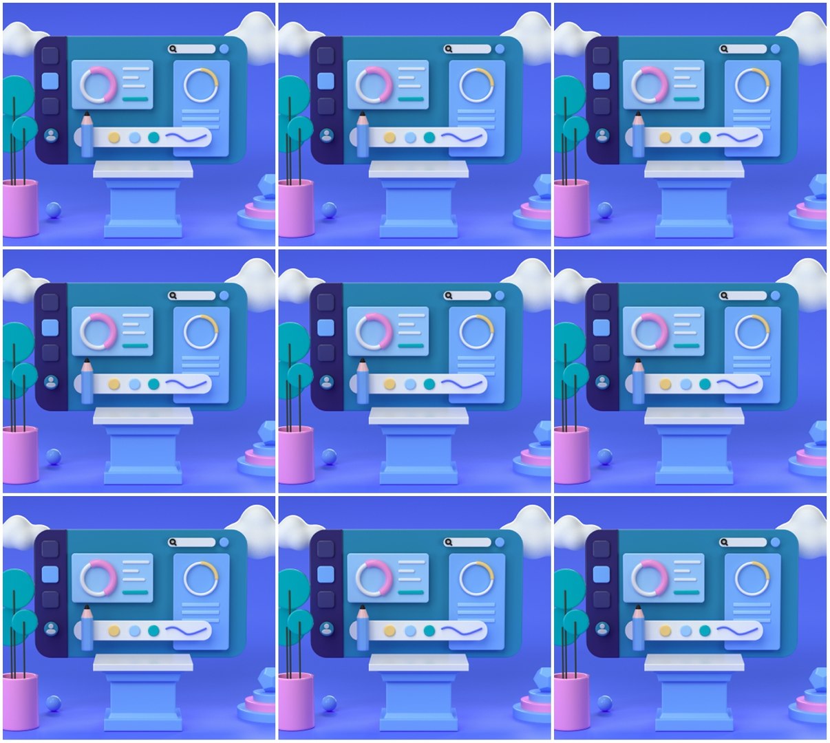 3D Model Cartoon Elements Cartoon Scene 2D Office UI Icon Animation ...