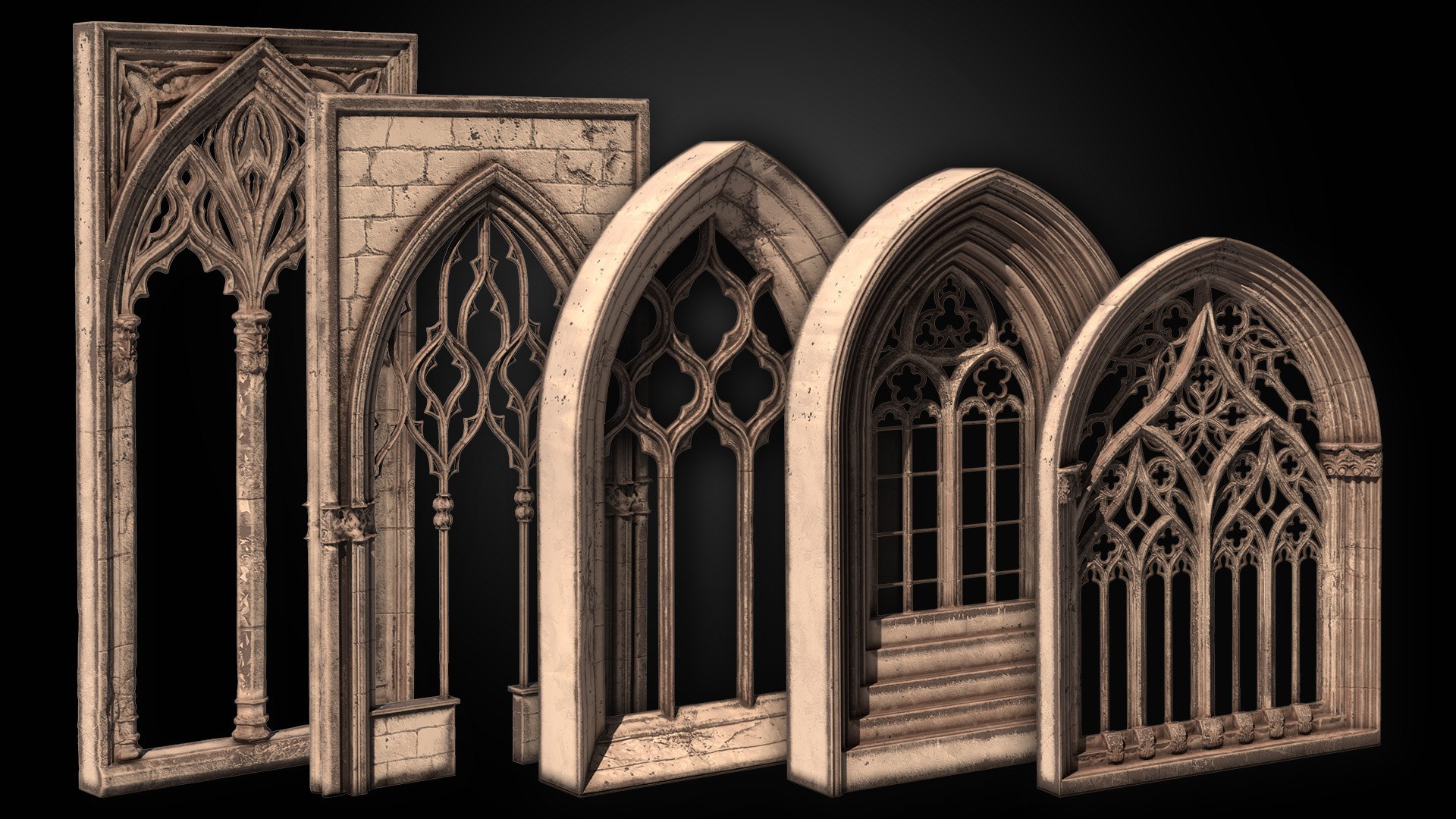 05 Medieval Textured Windows Pack 01 3D - TurboSquid 2067084