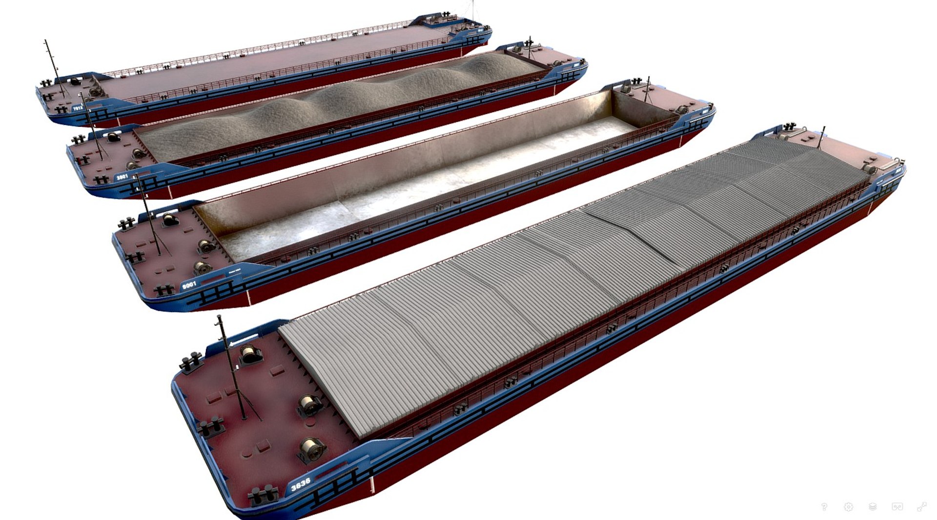 4 Types Barge 3D Model - TurboSquid 1475542