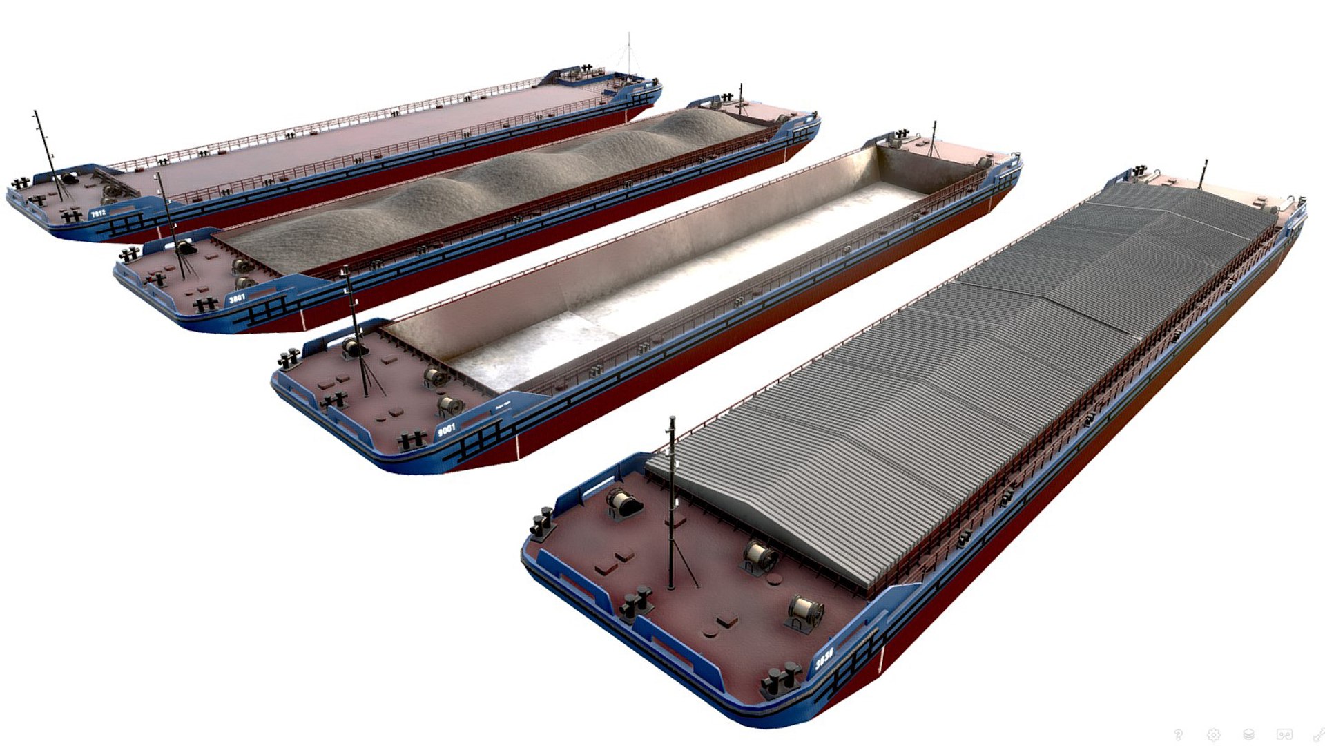 4 Types Barge 3D Model - TurboSquid 1475542