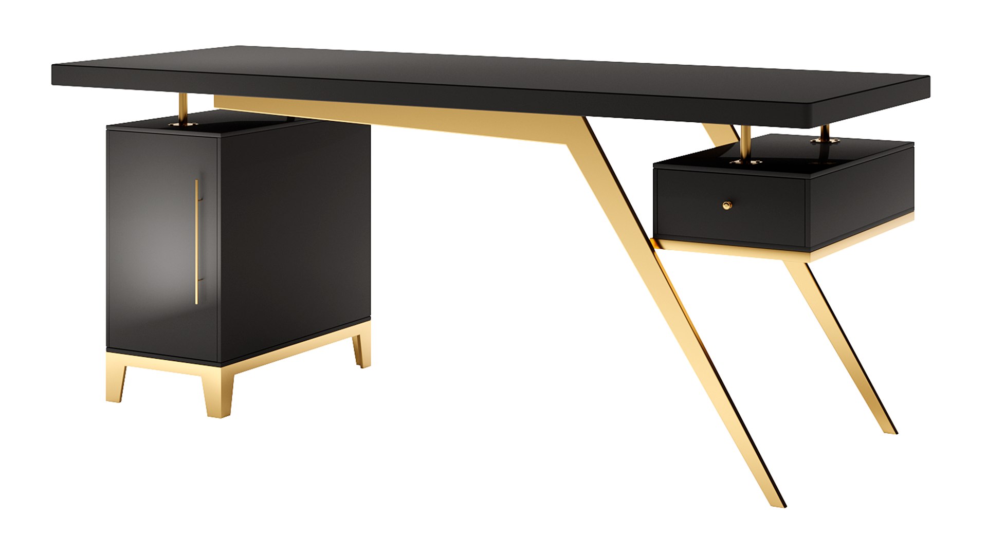 3D Hungled 71 Modern Black And Gold Office Wooden Executive Desk With ...