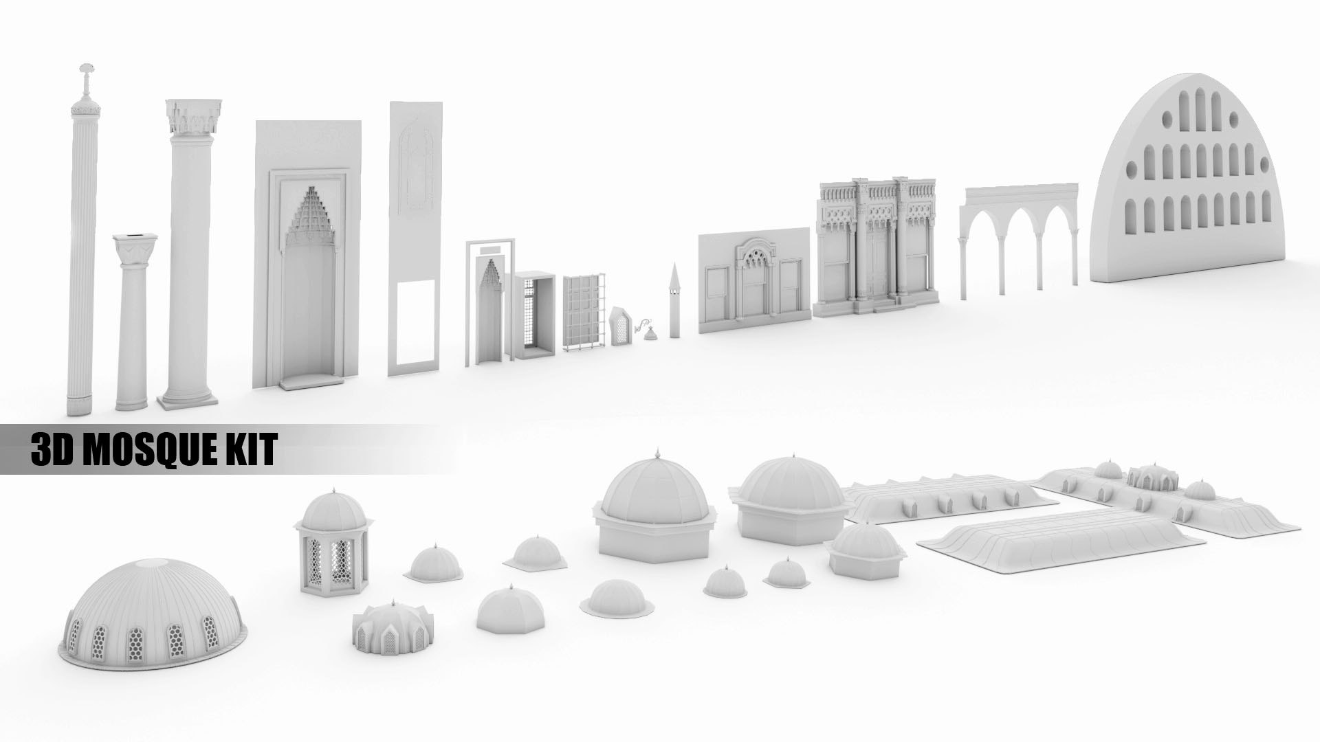 3D Mosque Set Dome Roof Building - TurboSquid 2155726