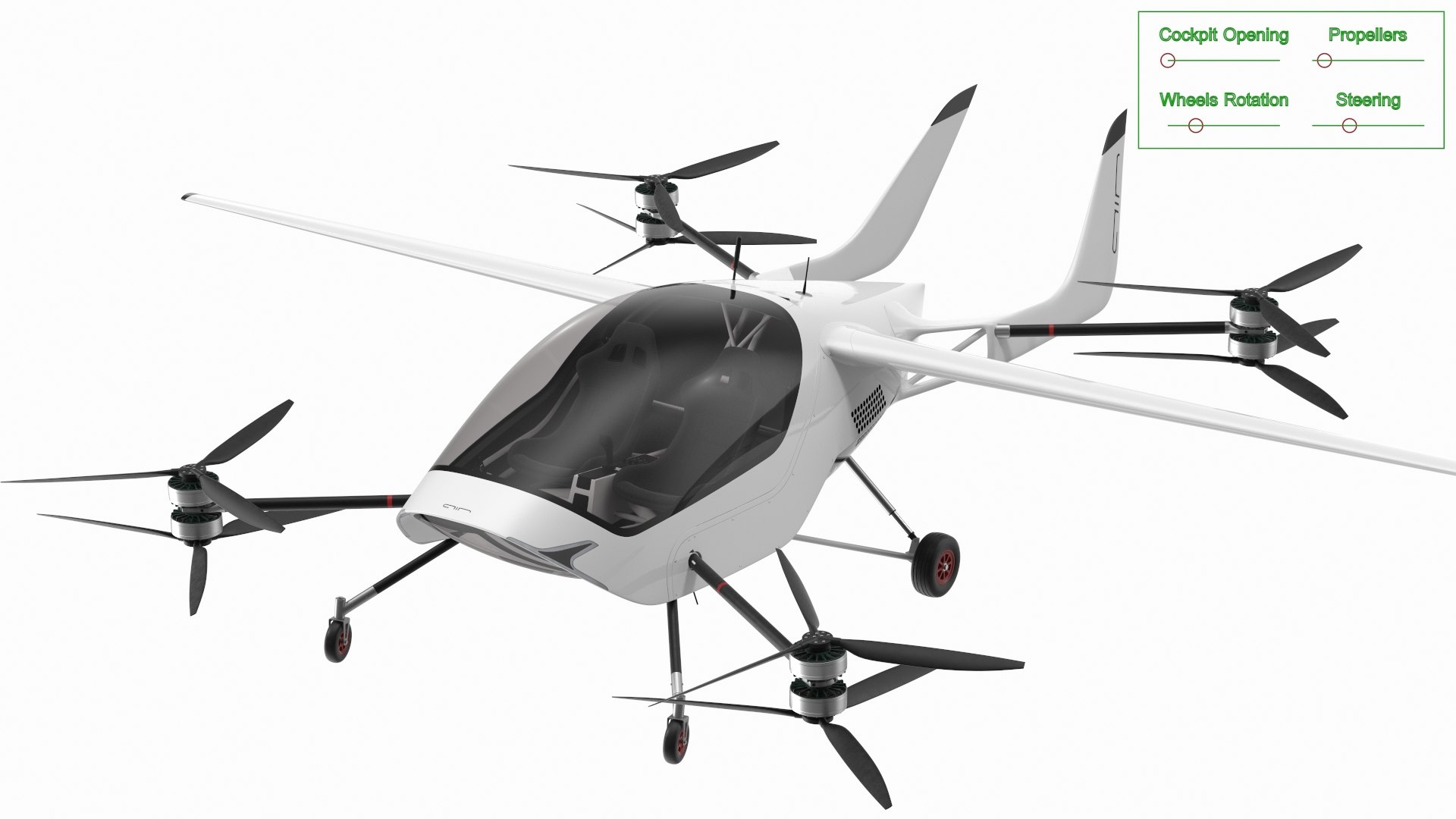 EVTOL Air One Two Seater Aeroplane Rigged 3D Model - TurboSquid 2027214