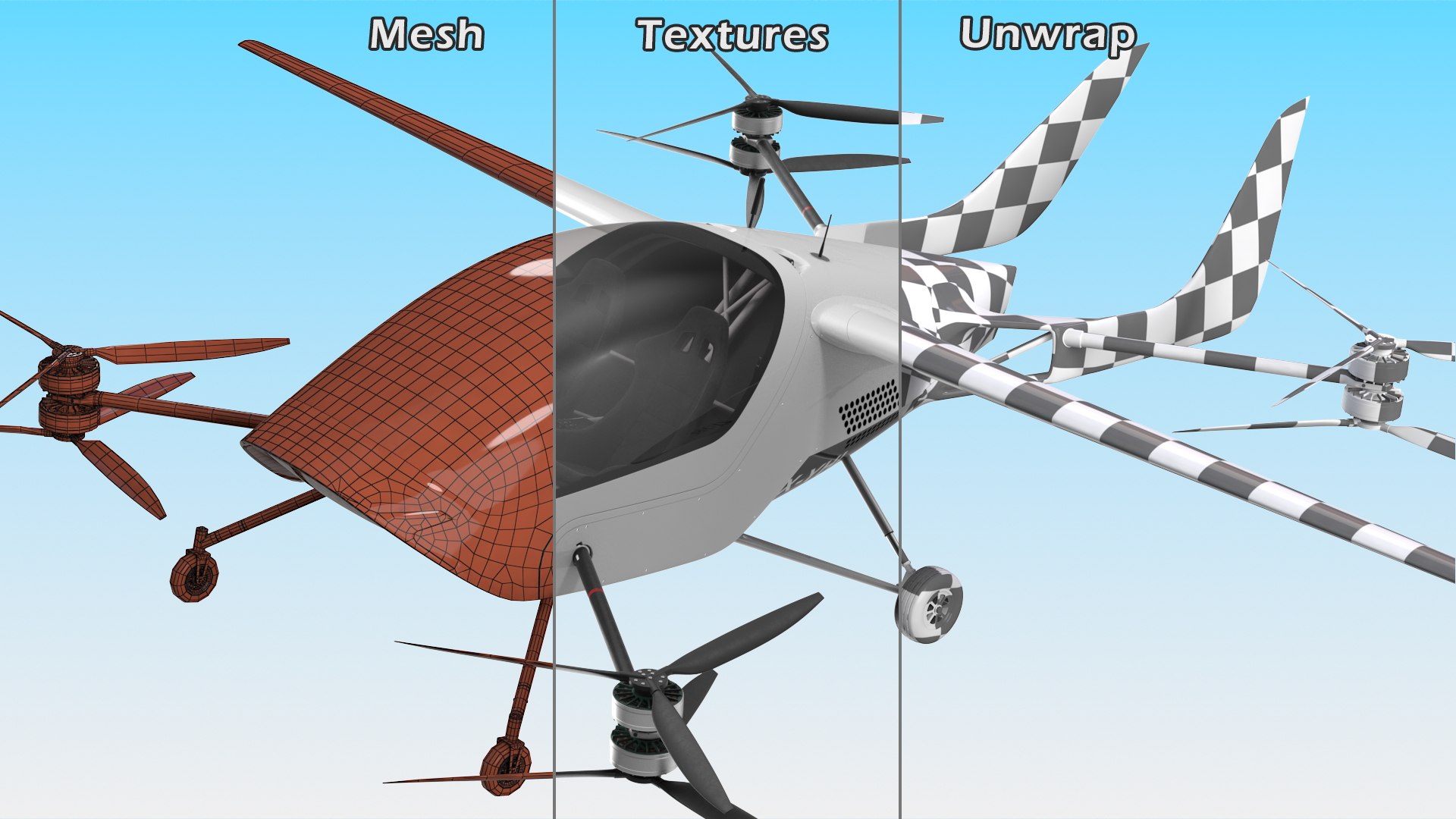 EVTOL Air One Two Seater Aeroplane Rigged 3D Model - TurboSquid 2027214