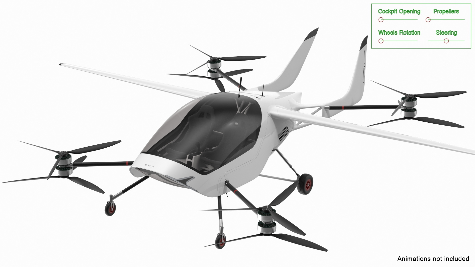EVTOL Air One Two Seater Aeroplane Rigged 3D Model - TurboSquid 2027214