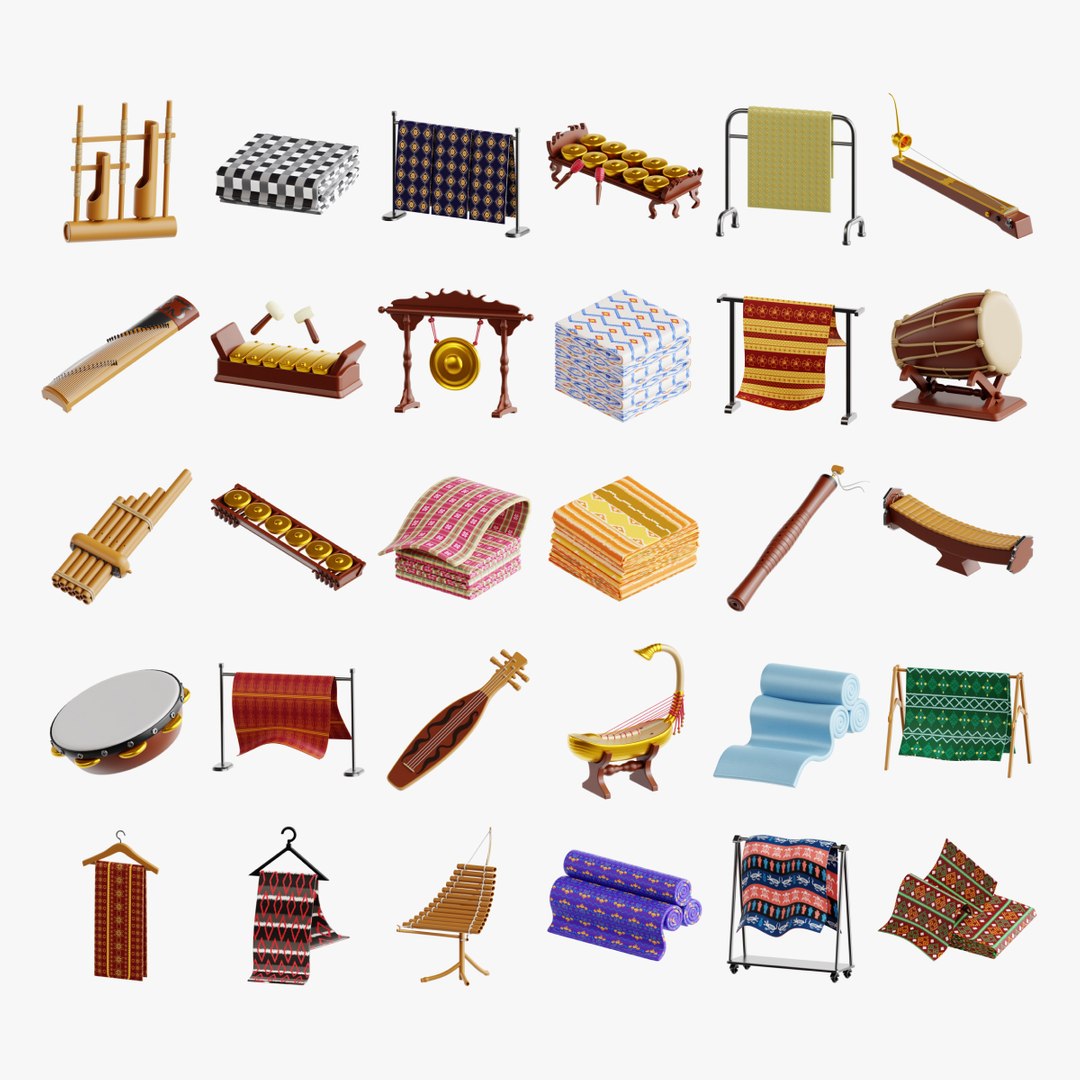 3D Traditional Textile And Musical Instrument 3D Collection Model ...