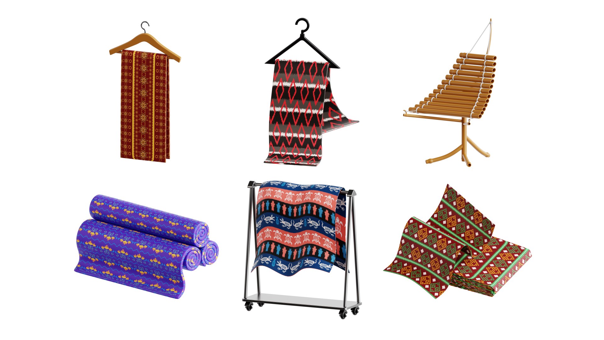 3D Traditional Textile And Musical Instrument 3D Collection Model ...