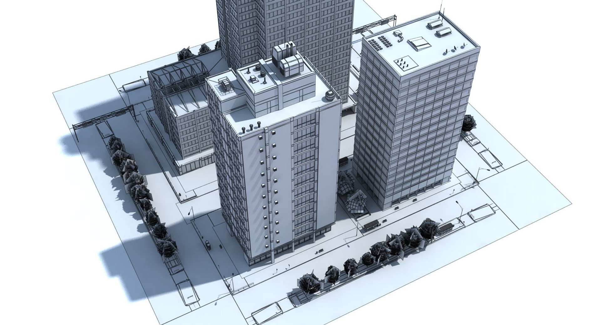 3d model city block scene cityscape