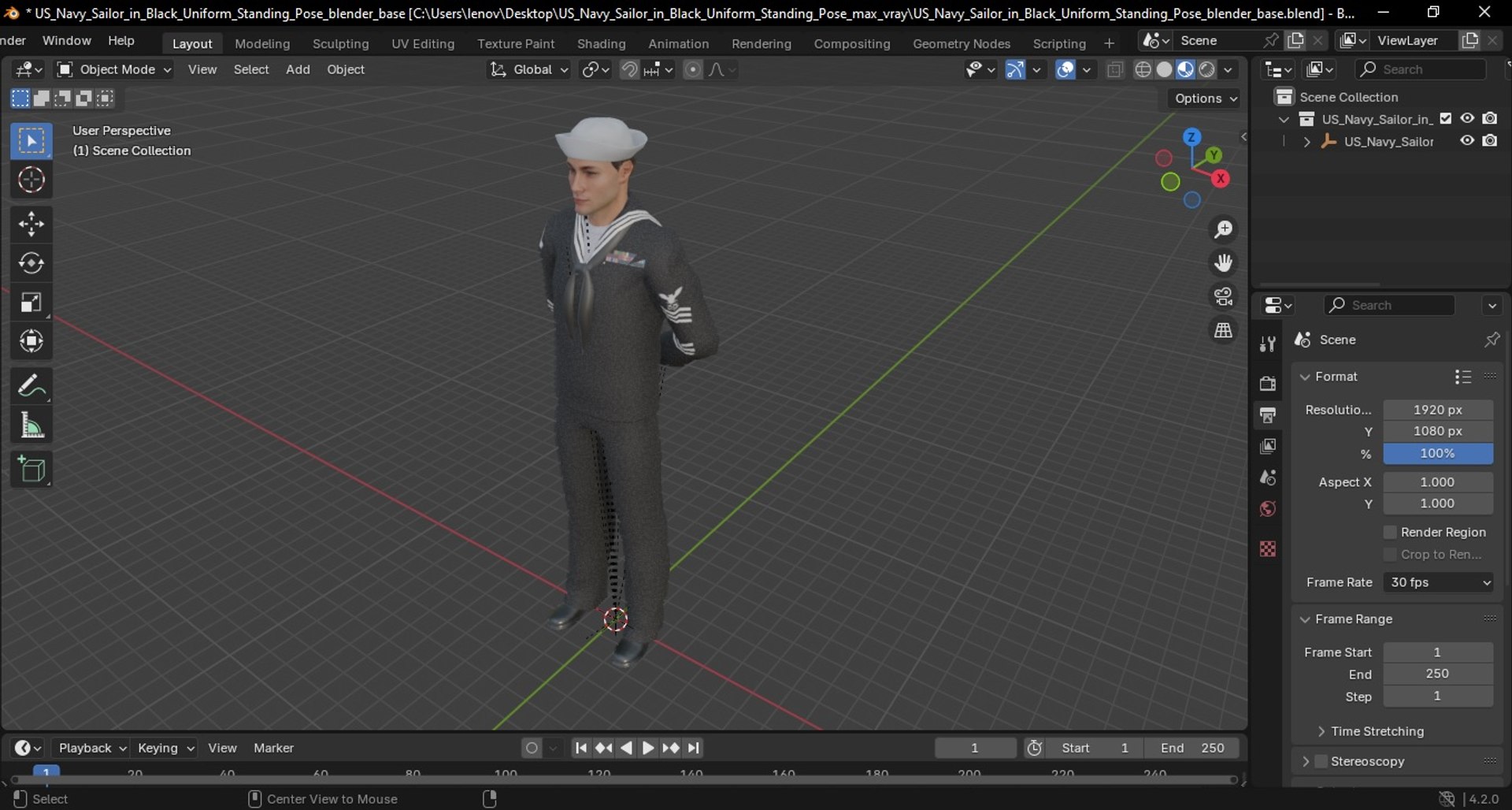 3D US Navy Sailor In Black Uniform Standing Pose - TurboSquid 2392404
