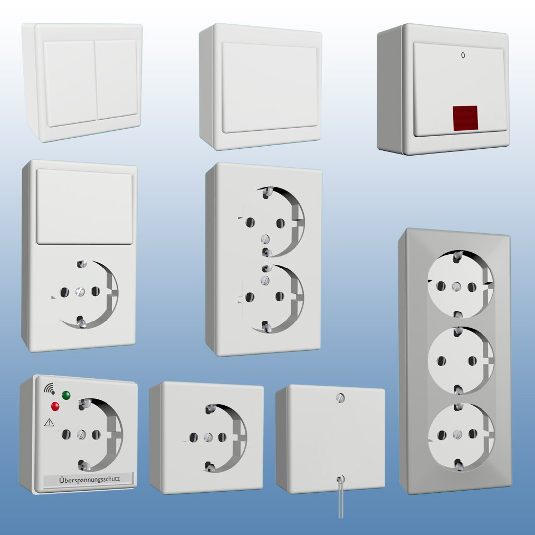 3d Surface Mounted Switches Sockets Model