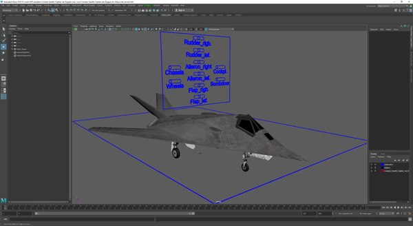 3D модель Боевой истребитель-невидимка, оснащенный для Maya ...