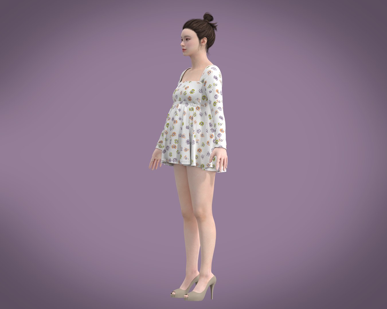 3D Ladies Maternity Square Neck Top With Red Floral Print - TurboSquid ...