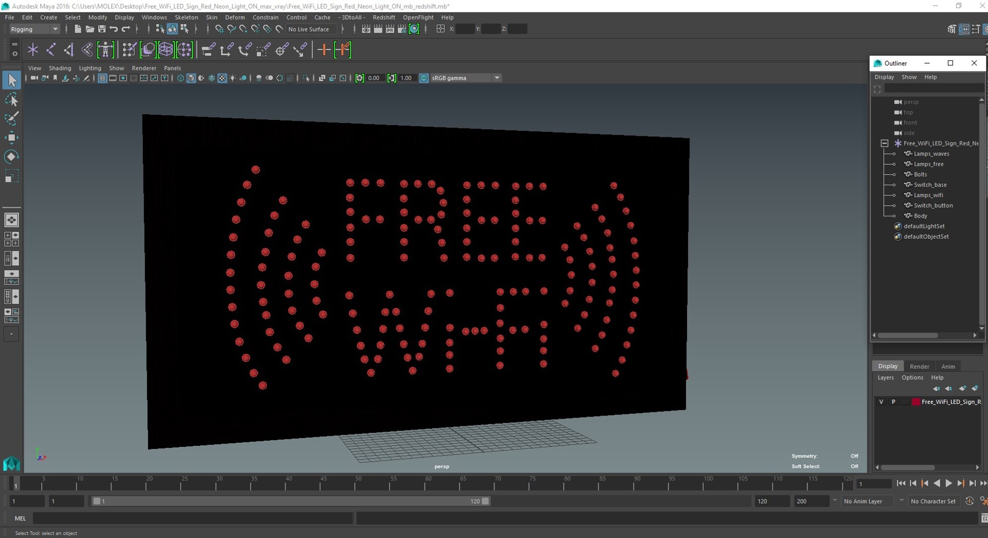 3D Free WiFi LED Sign Red Neon Light ON - TurboSquid 2106157