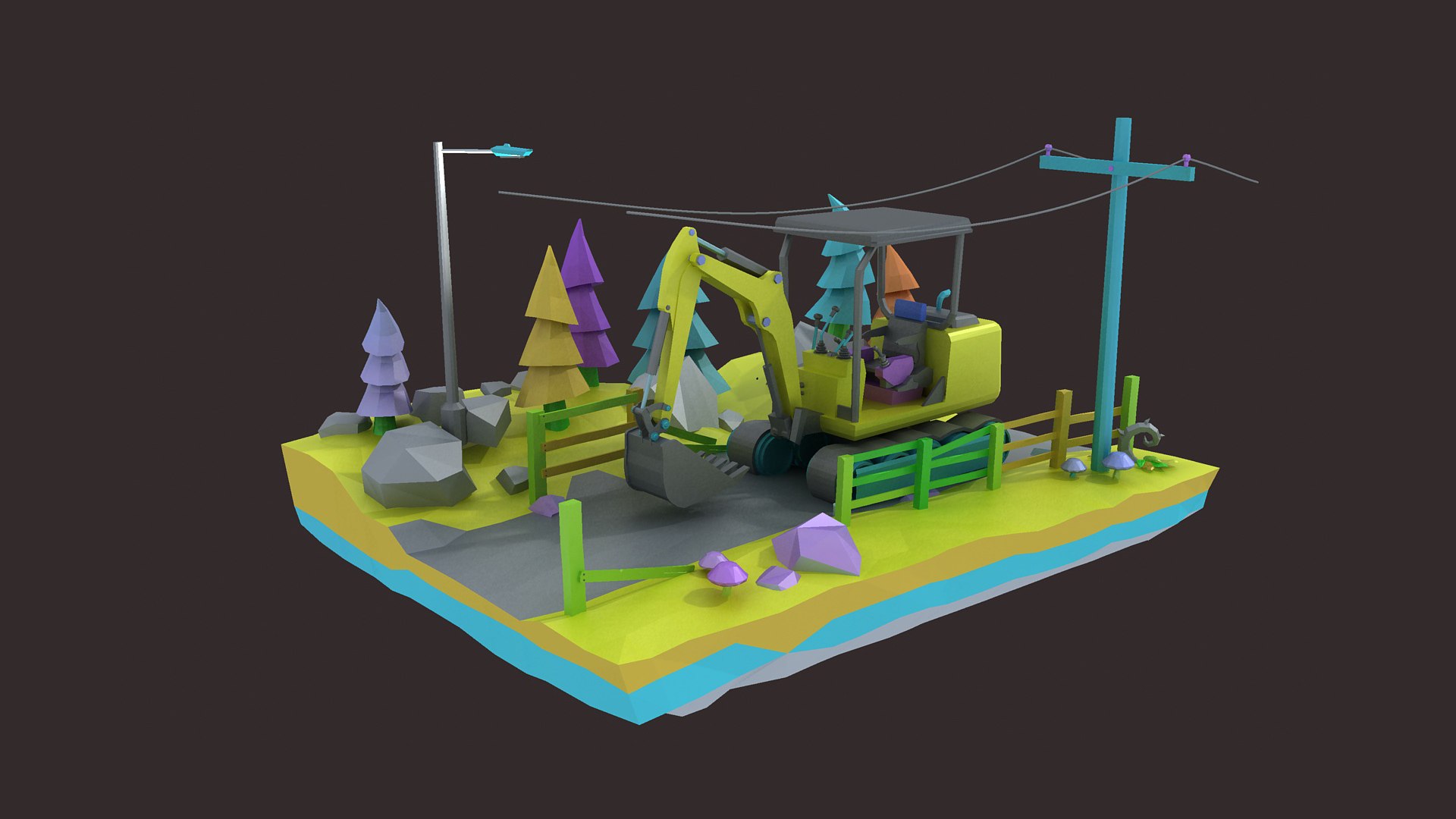 3D model Cartoon diggers Low Poly Excavator - TurboSquid 1863072