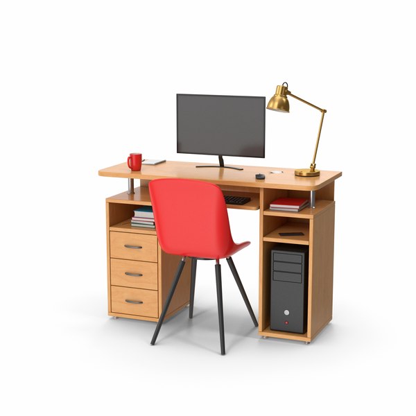 Wooden Camputer Desk Set model - TurboSquid 1858187