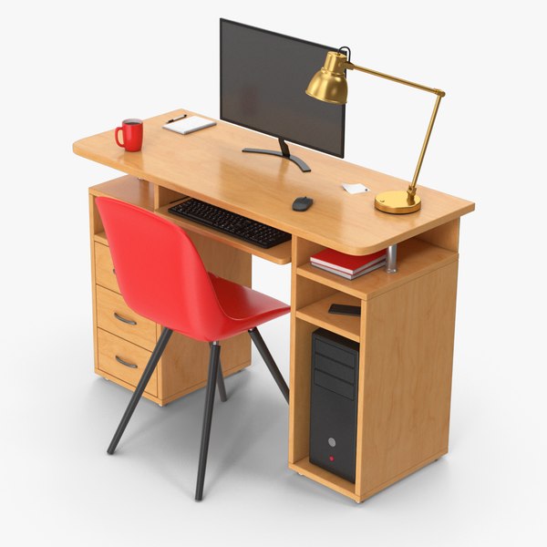 Wooden Camputer Desk Set model - TurboSquid 1858187
