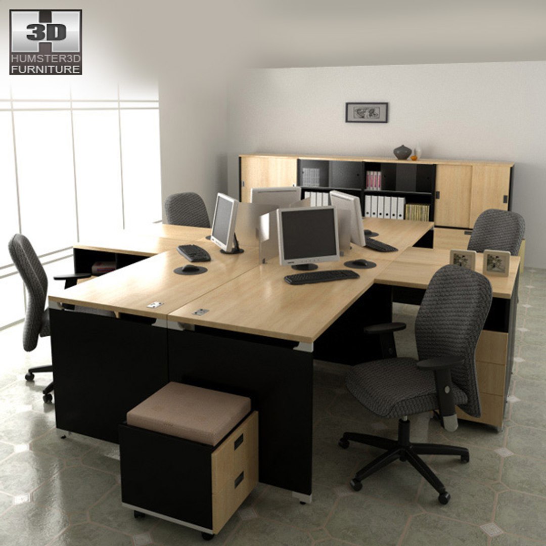 3d model office set p06 desk