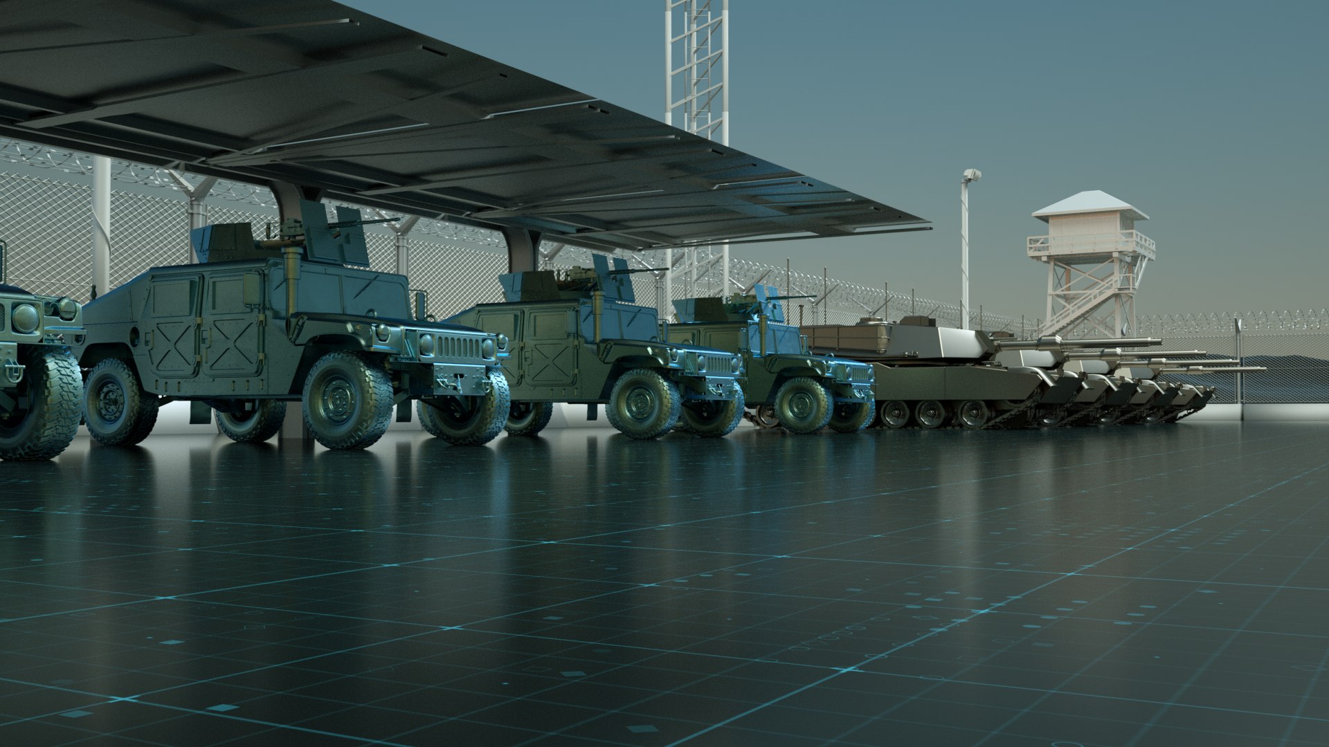 3D MILITARY CAMP FULL OF HUMVEE S400 JET AND TANK model - TurboSquid ...