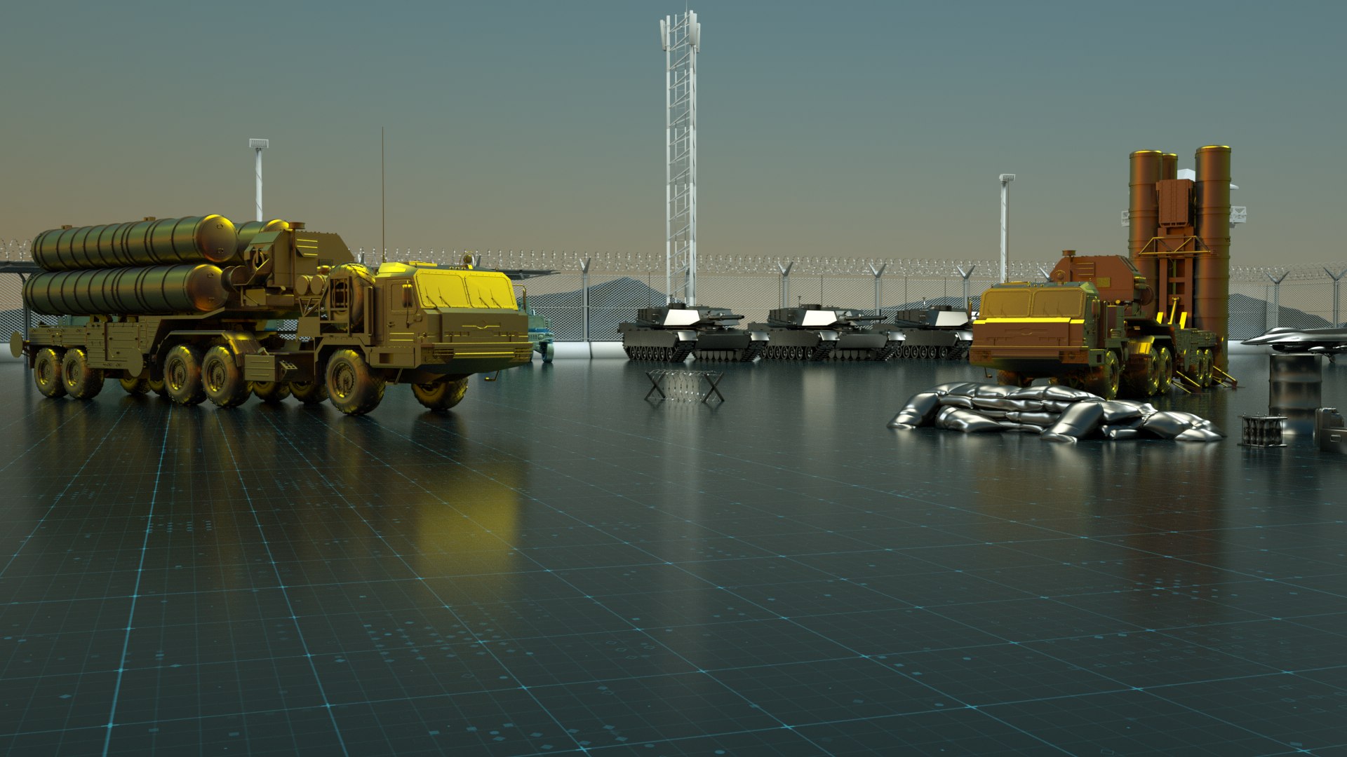 3D MILITARY CAMP FULL OF HUMVEE S400 JET AND TANK model - TurboSquid ...