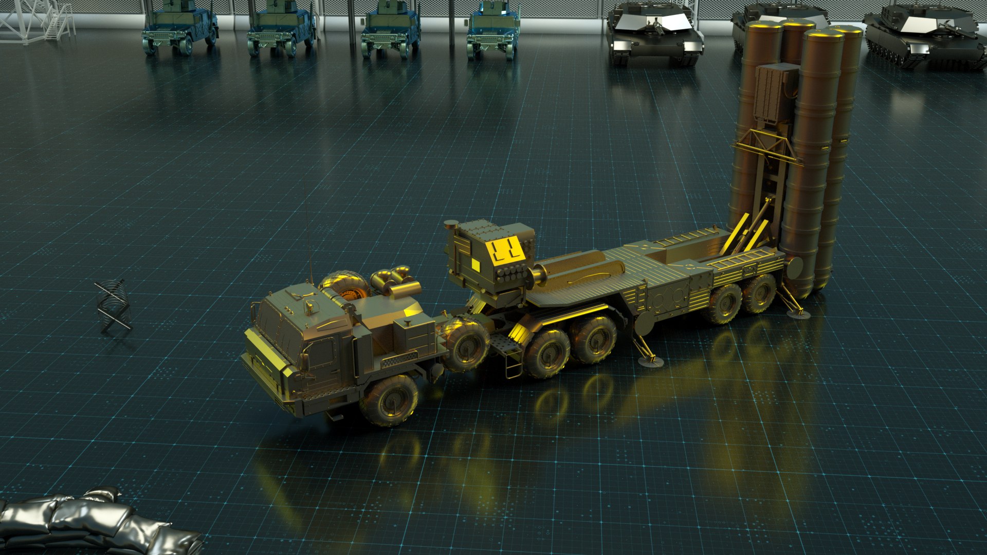 3D MILITARY CAMP FULL OF HUMVEE S400 JET AND TANK model - TurboSquid ...