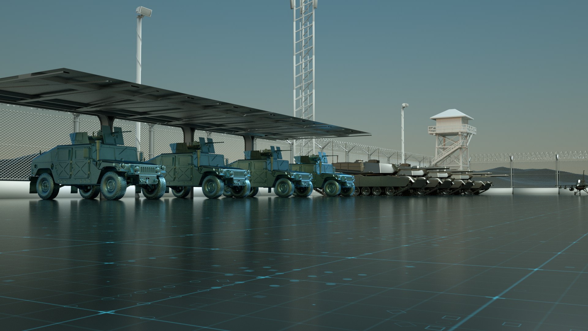 3D MILITARY CAMP FULL OF HUMVEE S400 JET AND TANK model - TurboSquid ...