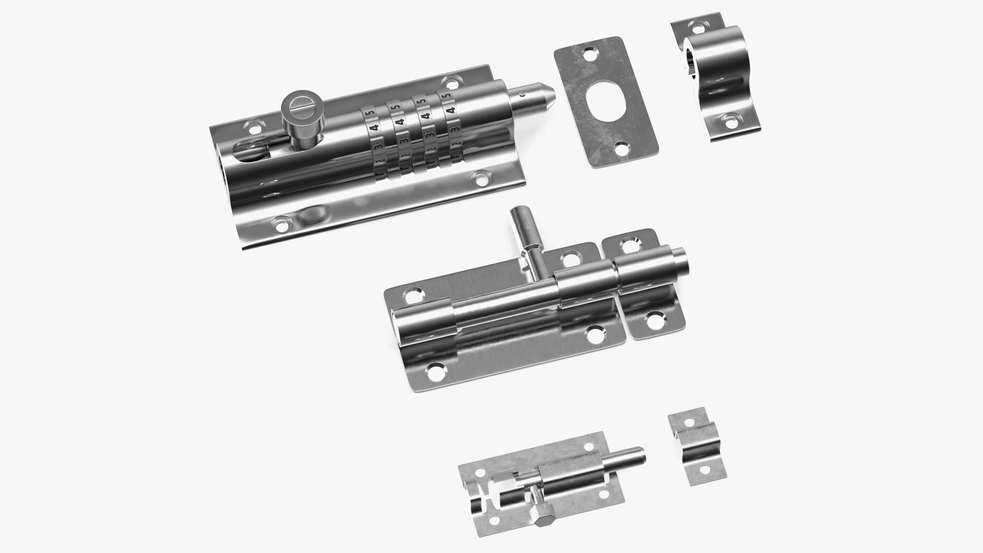 3D Model Chrome Sliding Door Locks Set - TurboSquid 1787407