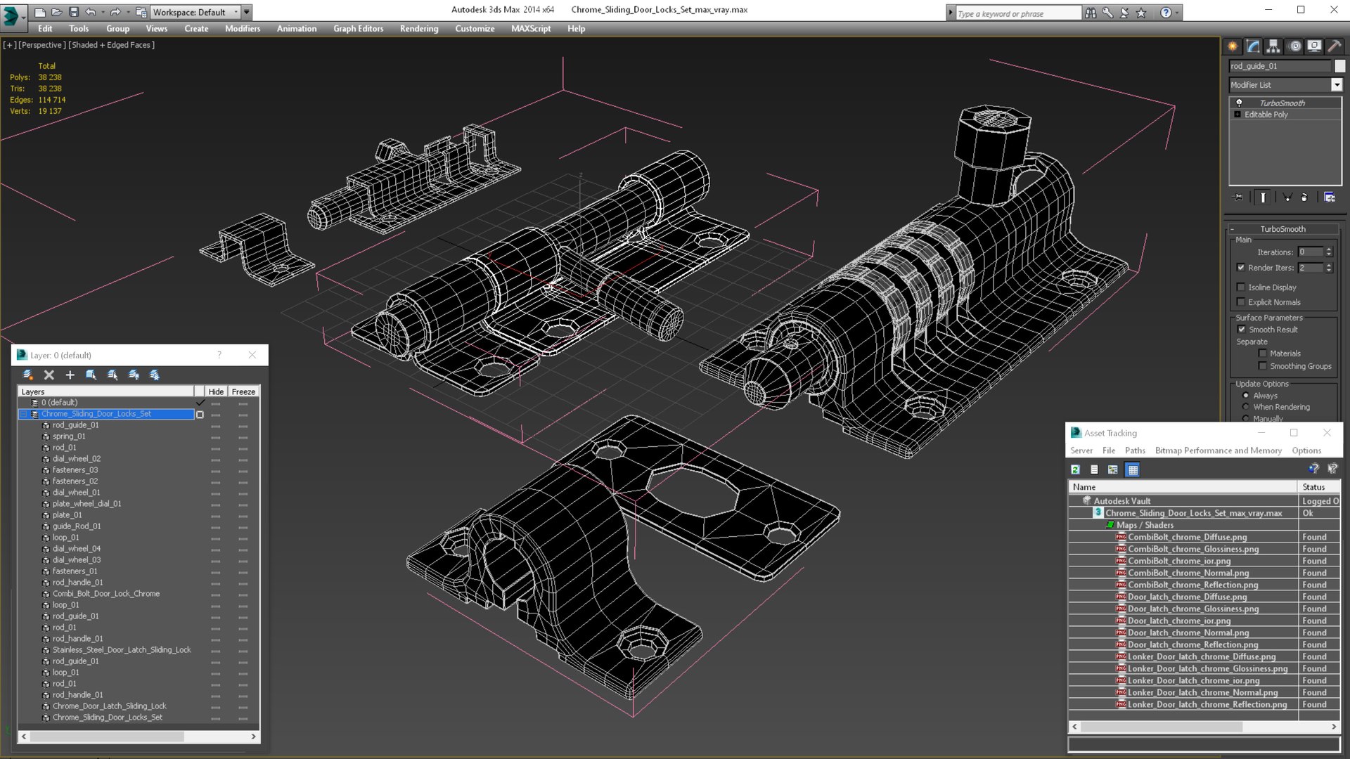 3D model Chrome Sliding Door Locks Set - TurboSquid 1787407