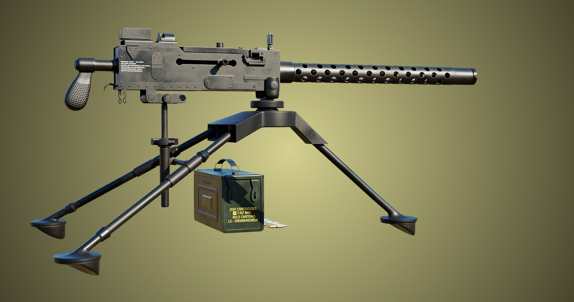 M1919 Browning Gun PBR Unity UE Arnold V-Ray Textures Included 3D model ...