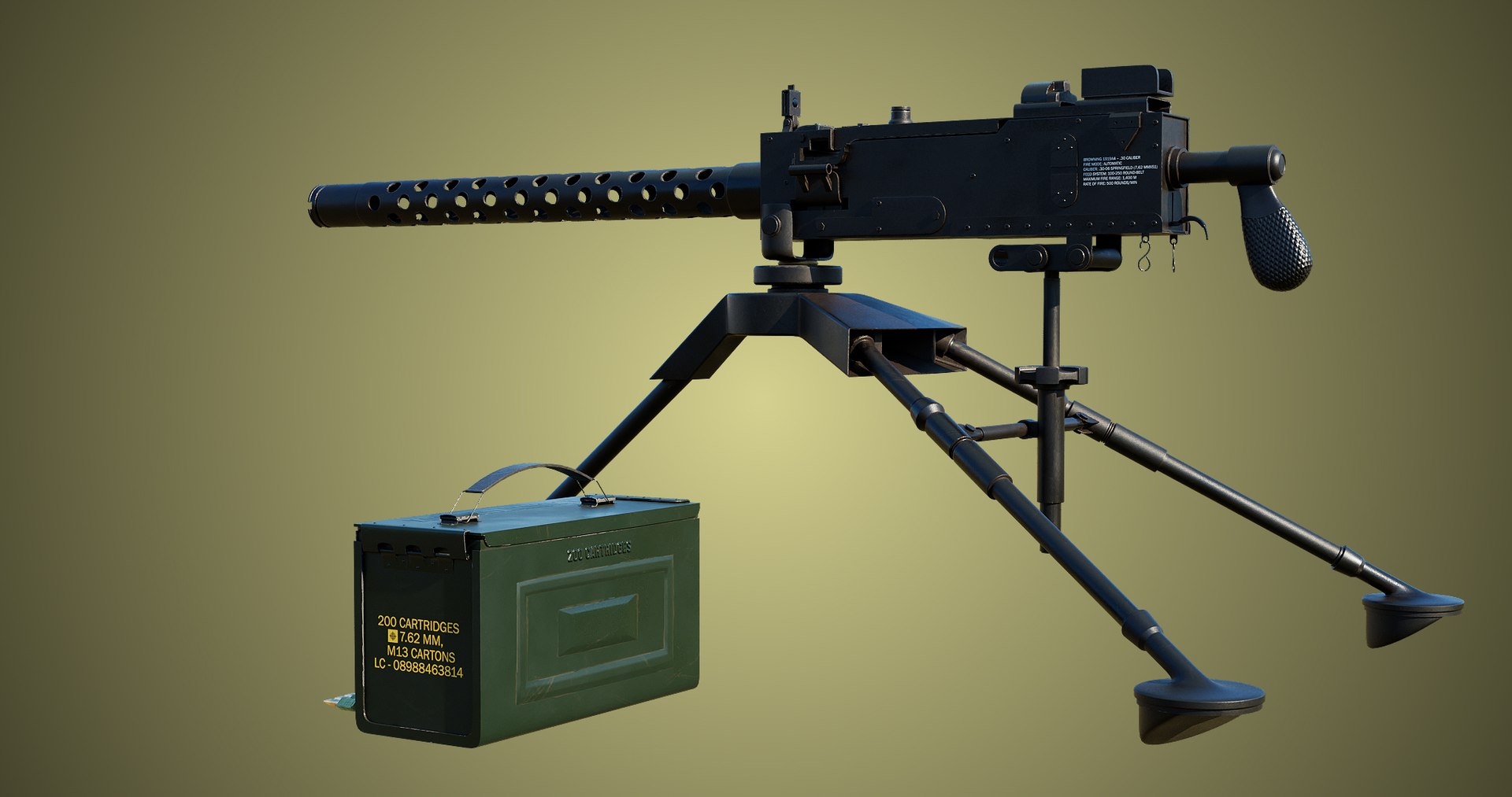 M1919 Browning Gun PBR Unity UE Arnold V-Ray Textures Included 3D model ...