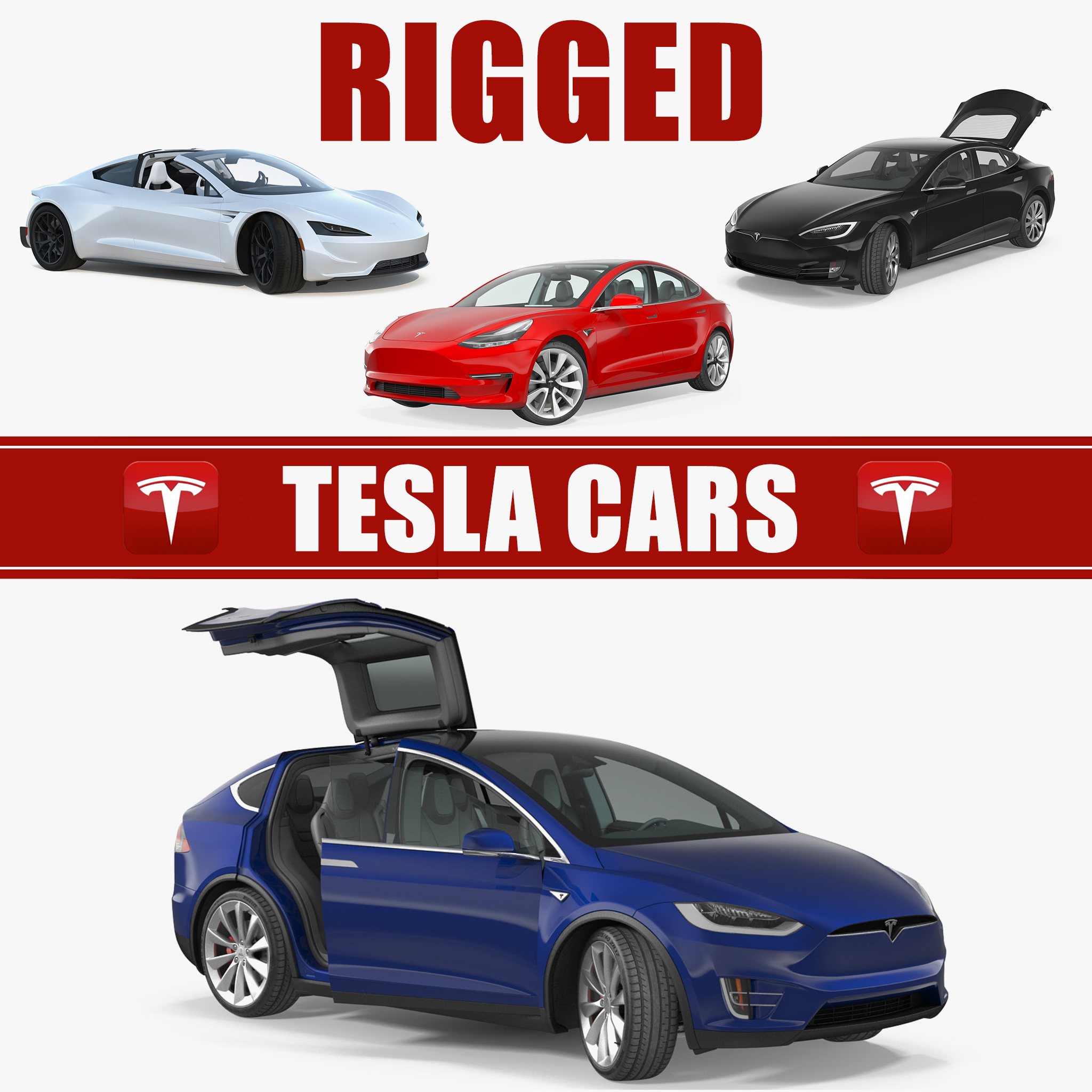 Tesla rigged cars 3 3D - TurboSquid 1284666