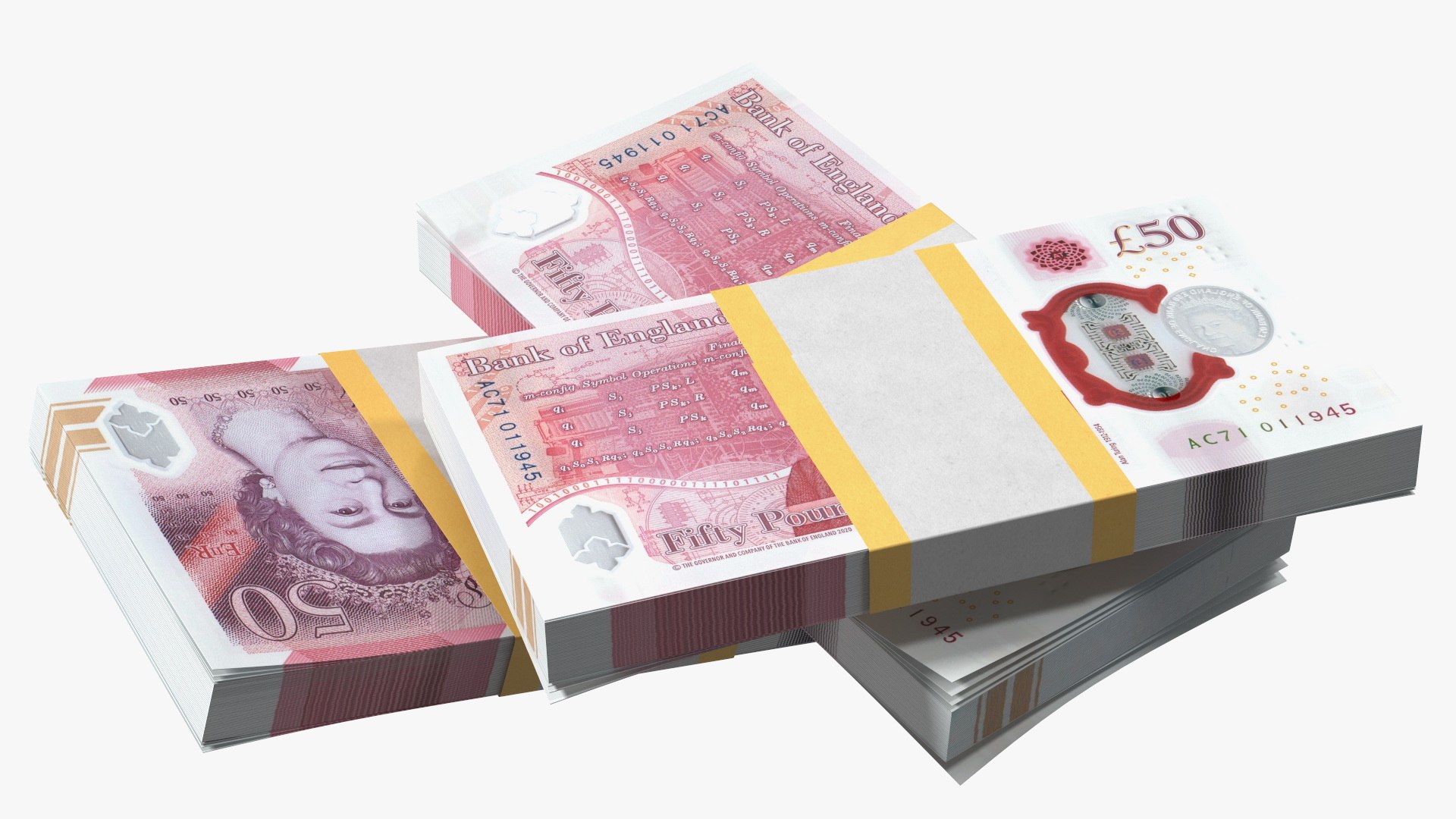 3D 50 Pounds Banknotes In Three Packs Model - TurboSquid 2148455