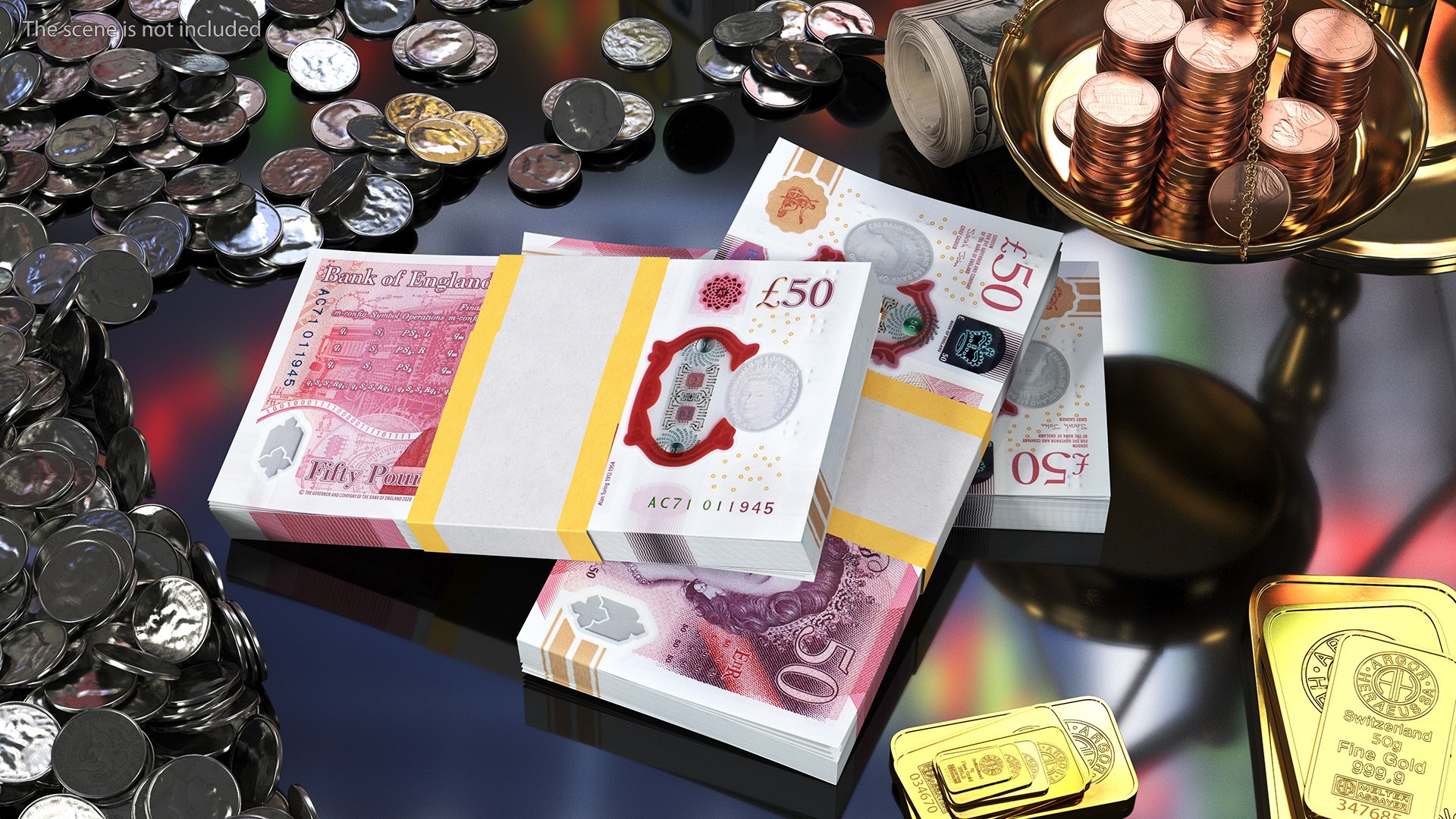 3D 50 Pounds Banknotes In Three Packs Model - TurboSquid 2148455