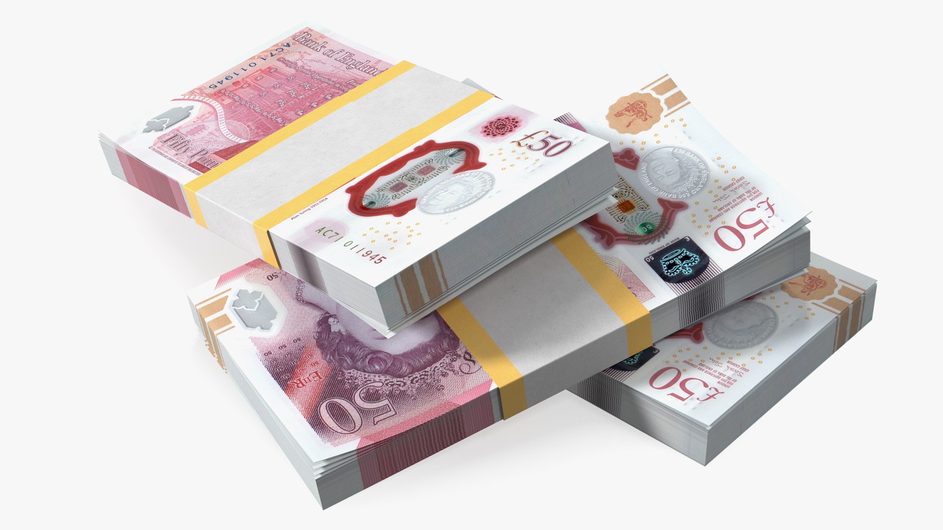 3D 50 Pounds Banknotes In Three Packs Model - TurboSquid 2148455
